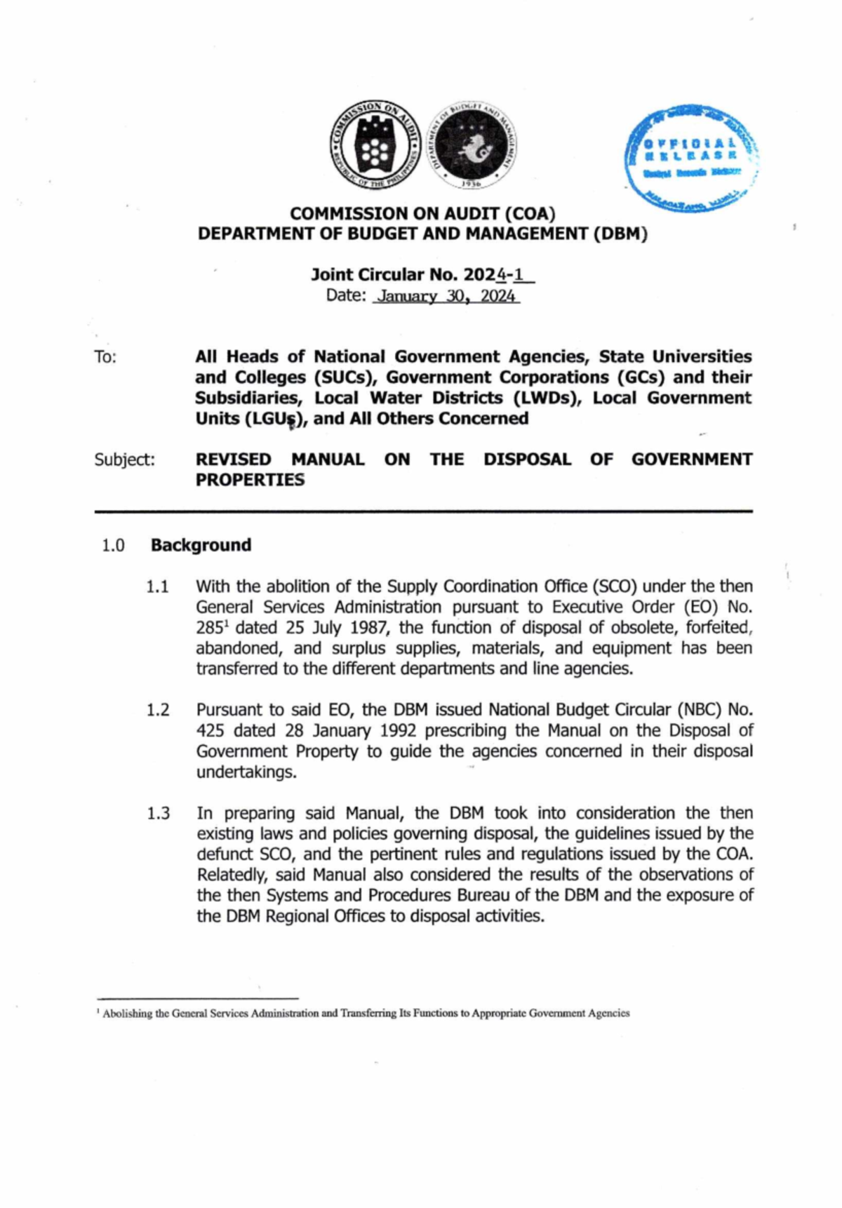Revised Manual on the Disposal of Government Properties - i To: Subject ...