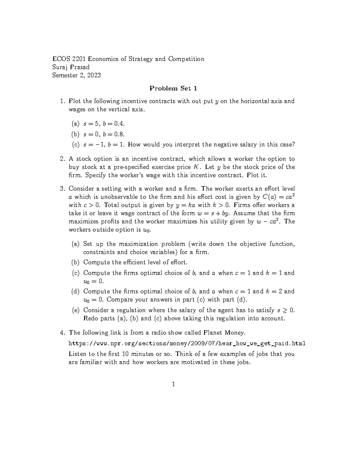 2023s2 tut practice - ECOS 2201 Economics of Strategy and Competition ...