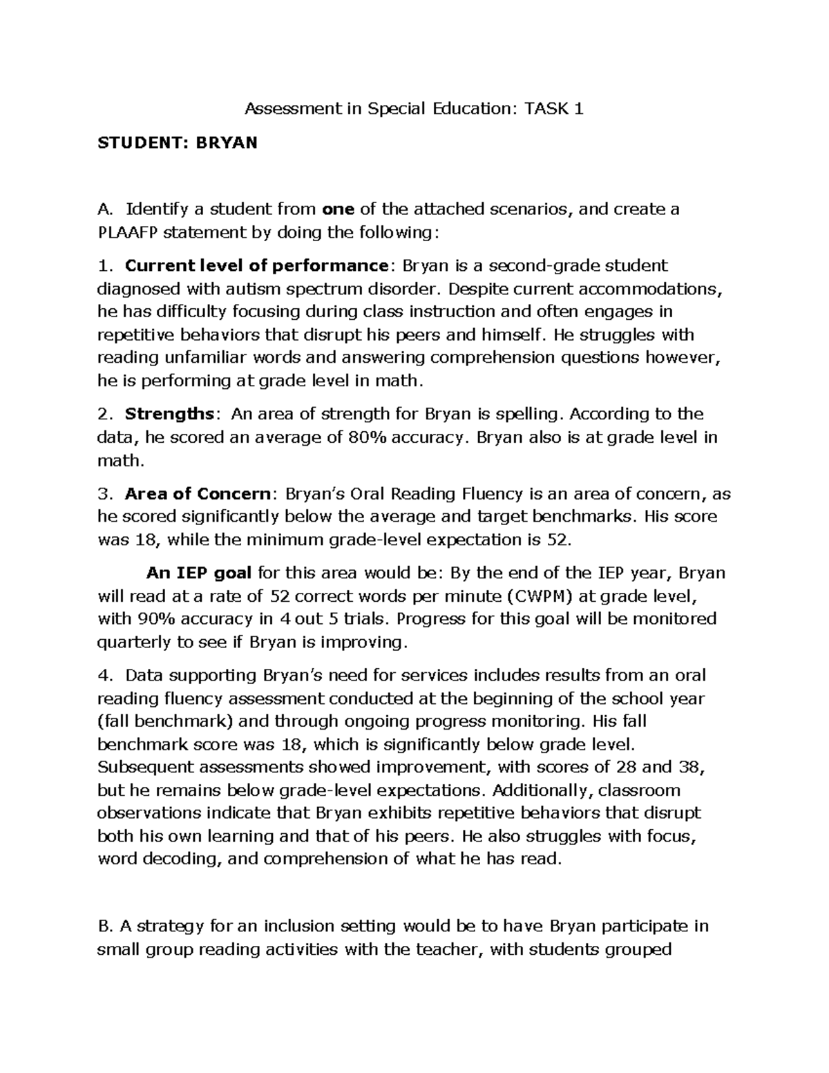 TASK 1 Assesment in SPED - Assessment in Special Education: TASK 1 ...