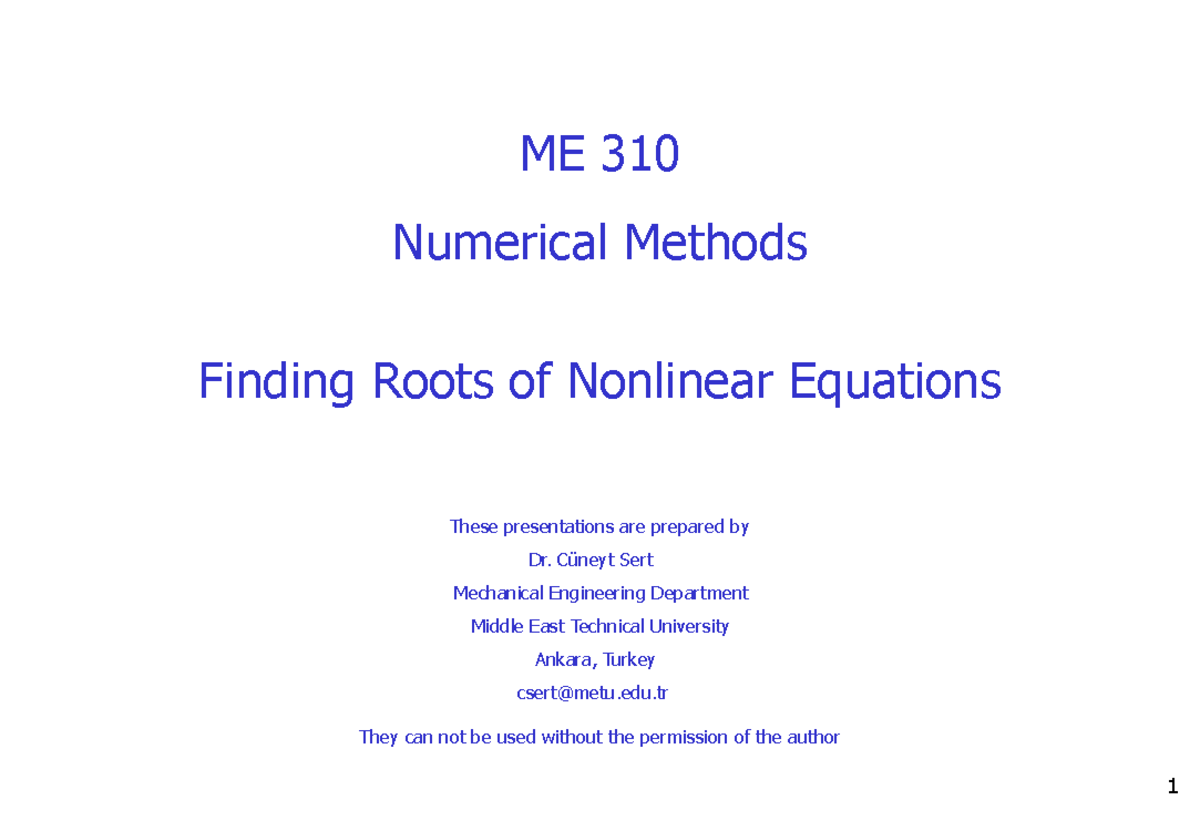 Me310 2 root finding - Lecture notes 2 - ME 310 Numerical Methods ...