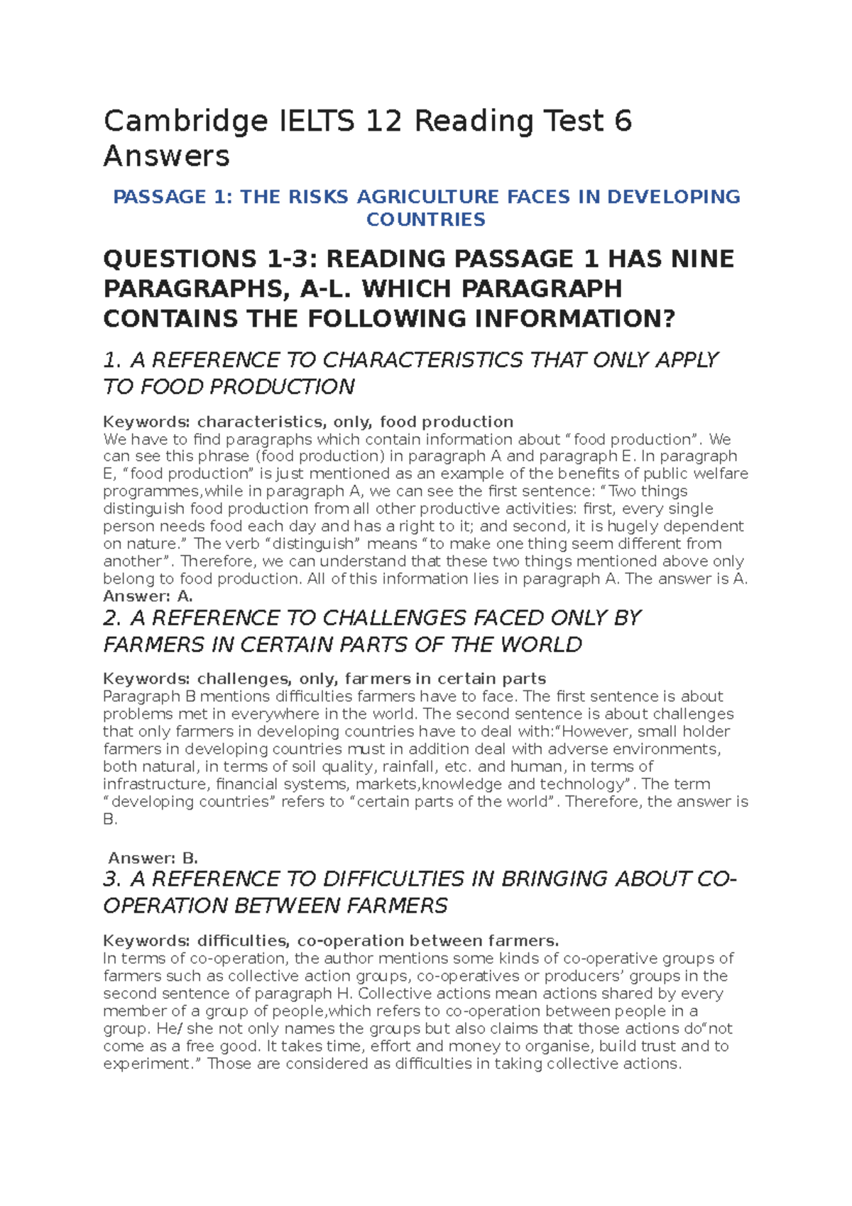 Cambridge Ielts 12 Reading Test 6 Answers Cambridge IELTS 12 Reading