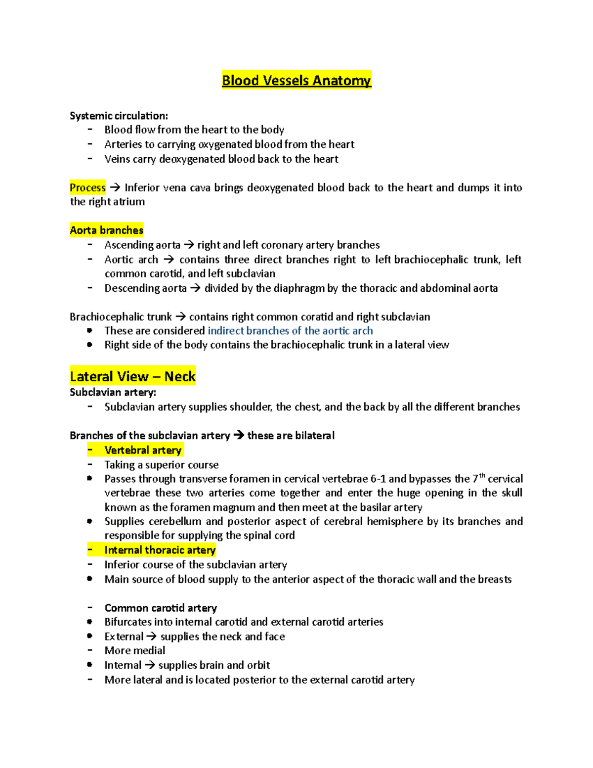 Final Physio AND Anatomy - Blood Vessels Anatomy Systemic circulation ...