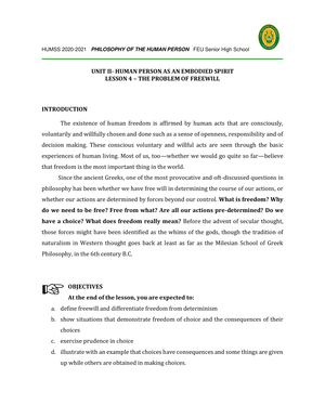 Unit 3 Lesson 1-01 - Module - Philosophy Of Man - Studocu