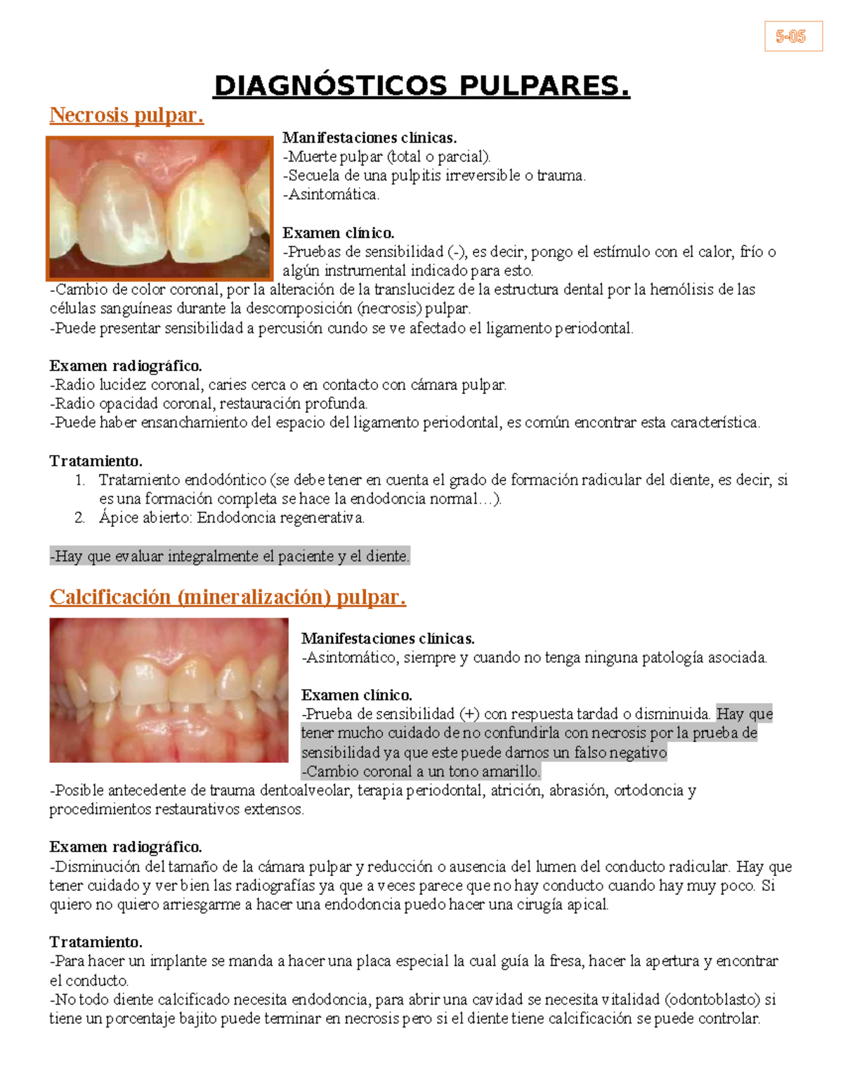 Apuntes ENDO - estudio - DIAGNÓSTICOS PULPARES. Necrosis pulpar ...