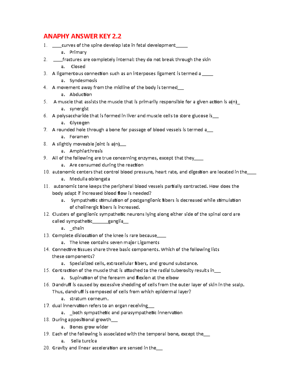 Anaphy Answer Key 2.2 - This would be a big help to all students ...