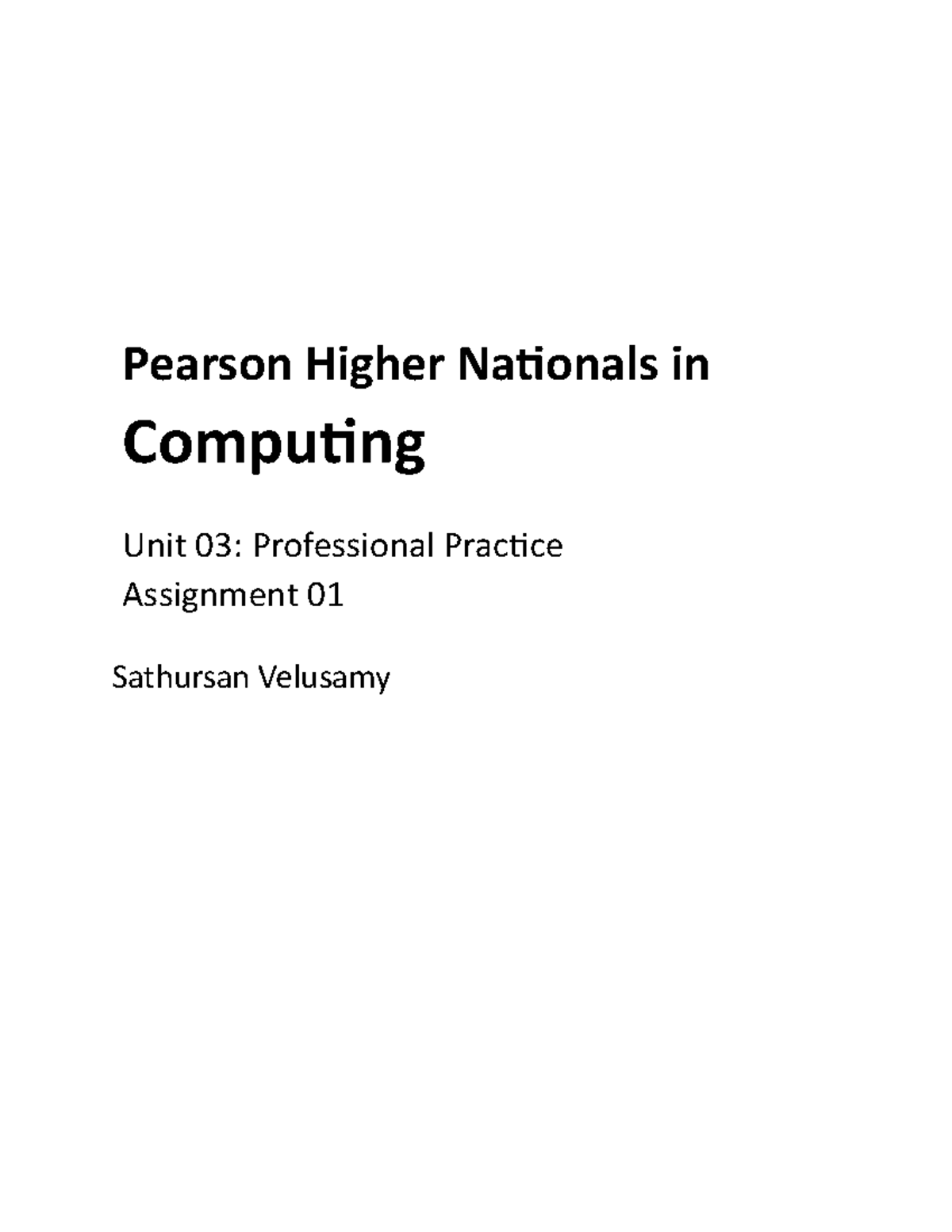 Professional Practice - assignment 1 - Sathursan Velusamy - Pearson ...