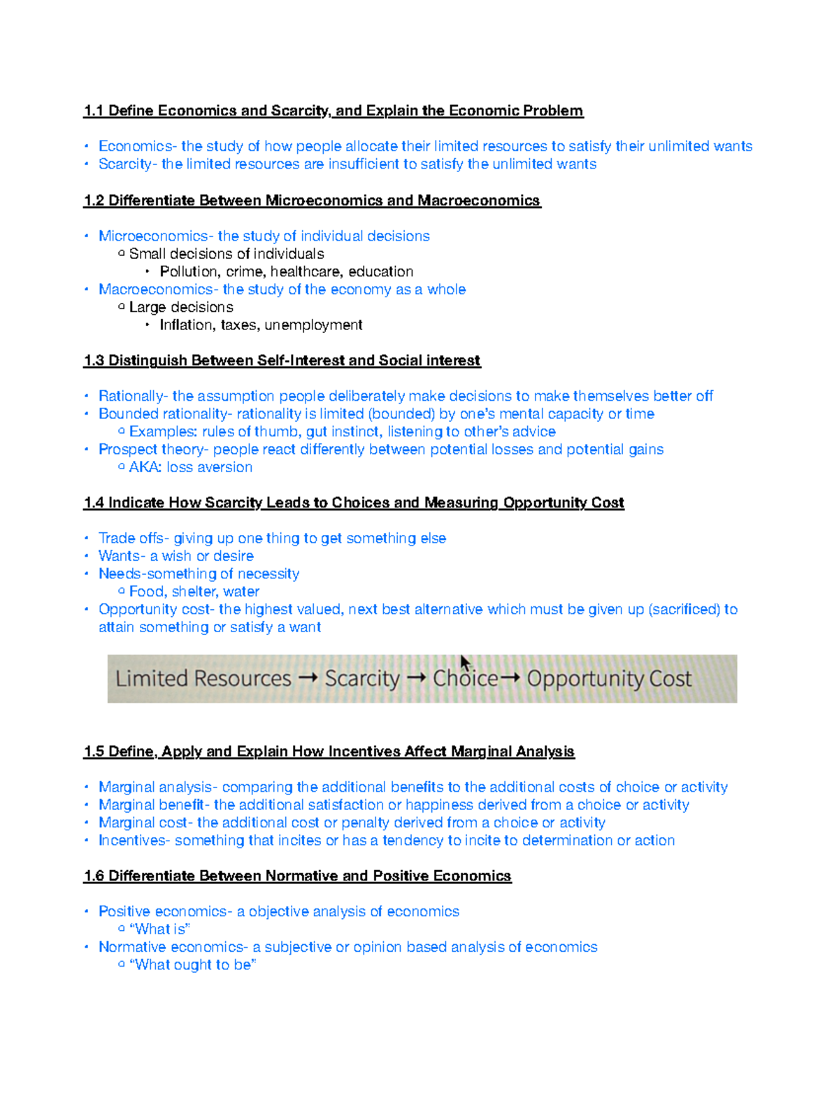 Module 1 Basic Economics Notes - 1 Define Economics and Scarcity, and ...