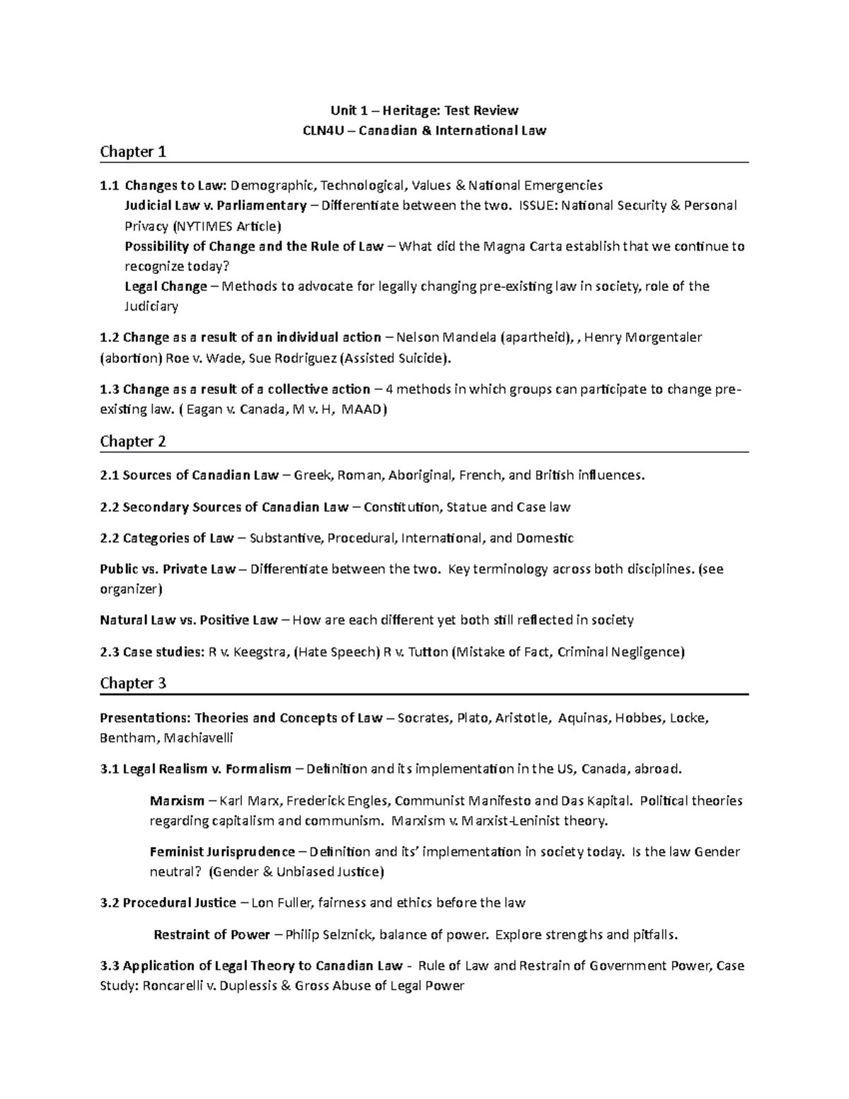 Unit 1 Test Review - 2022 - Unit 1 – Heritage: Test Review CLN4U ...