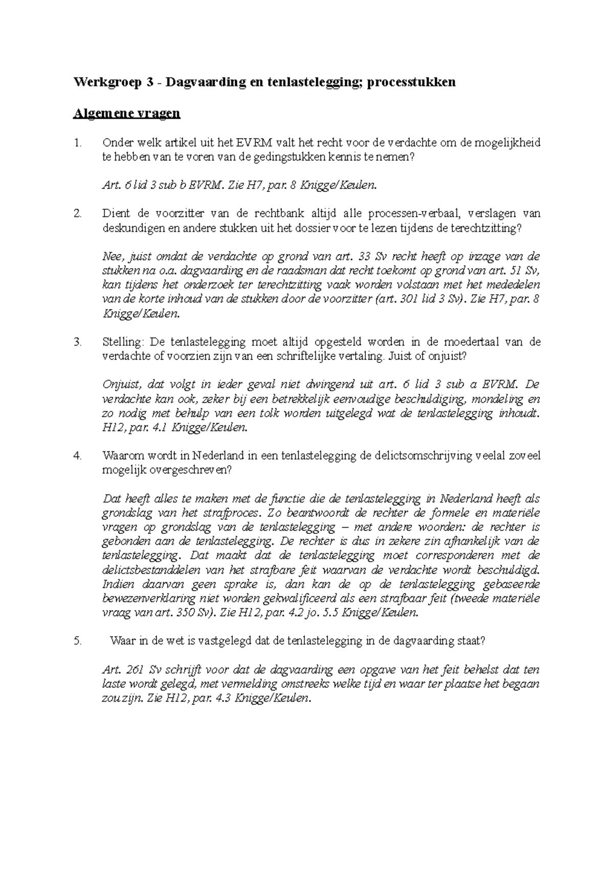 Strafrecht 3 werkcollege 3 - Werkgroep 3 - Dagvaarding en ...