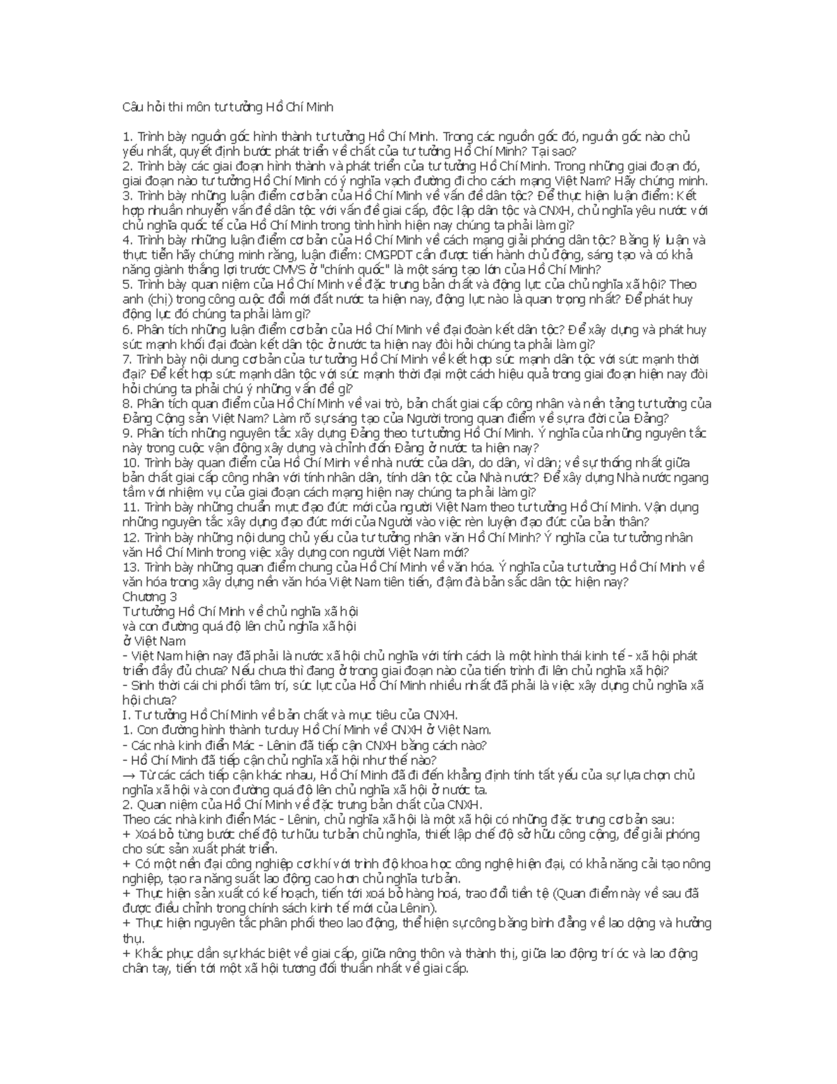 Tt77 - Câu hỏi thi môn tư tưởng Hồ Chí Minh - Câu h ỏi thi môn t ư t ...