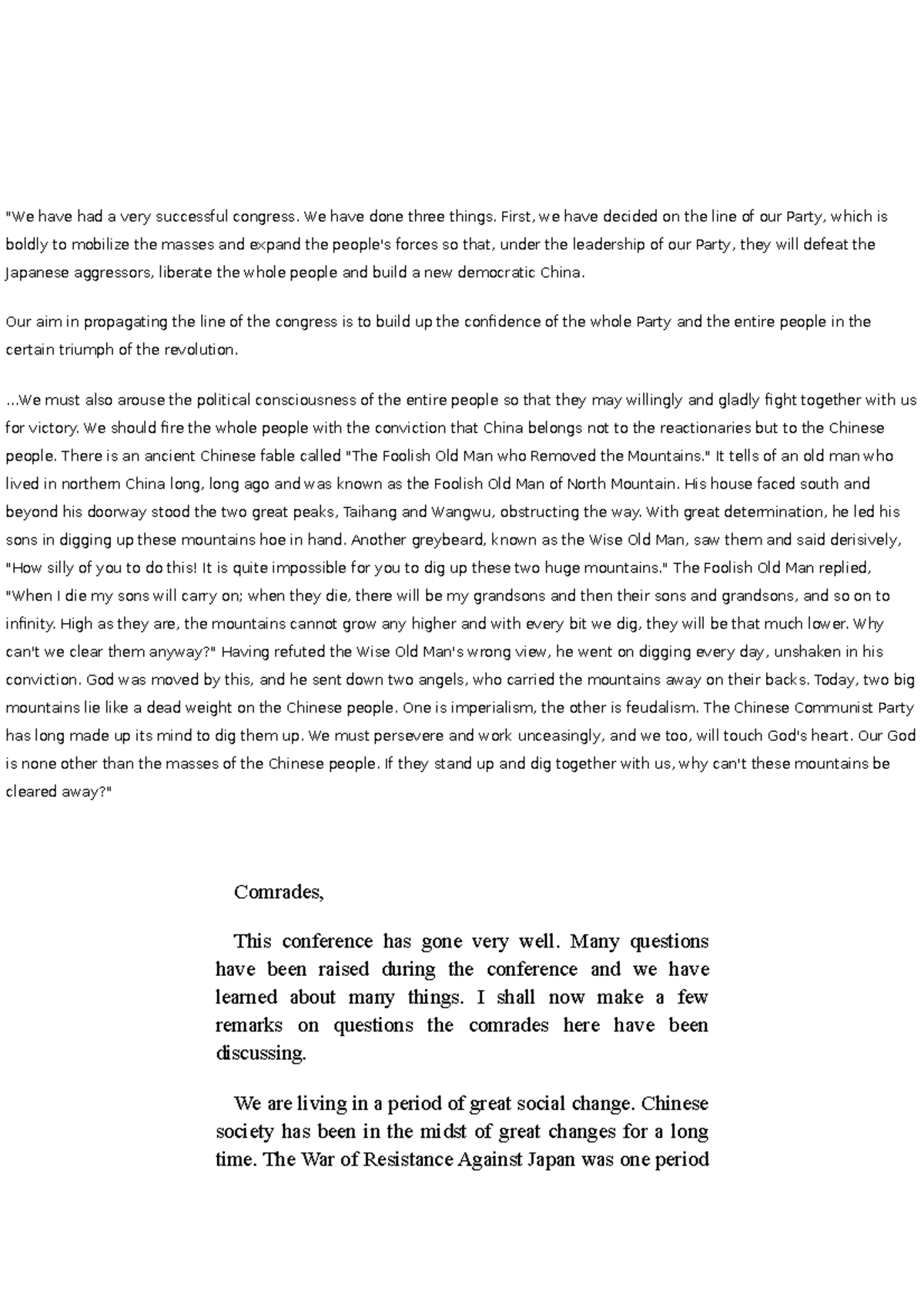 Speeches Mao - Het verwerken van een speech van MAO volgens de Foreign ...