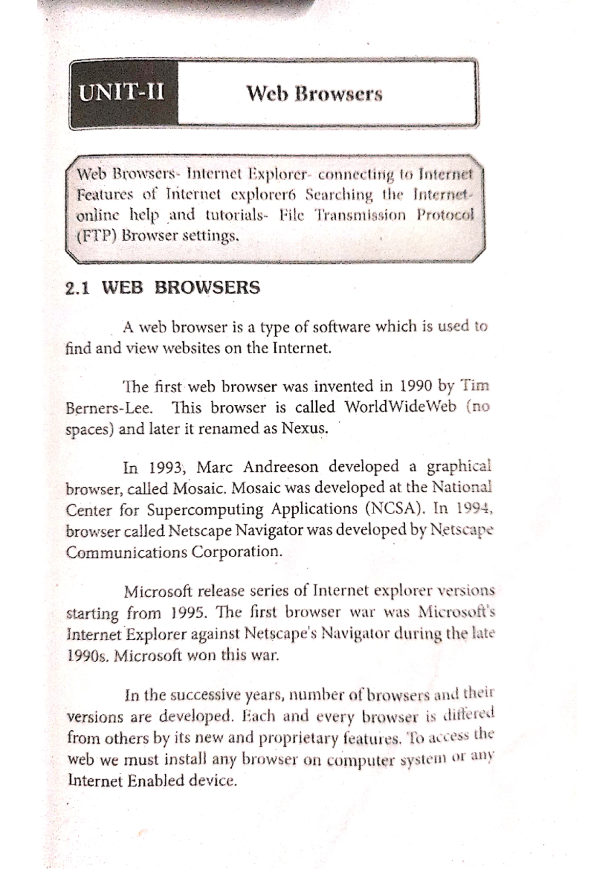 Internet and its application Unit 2 - Web Browsers Web Internet ...