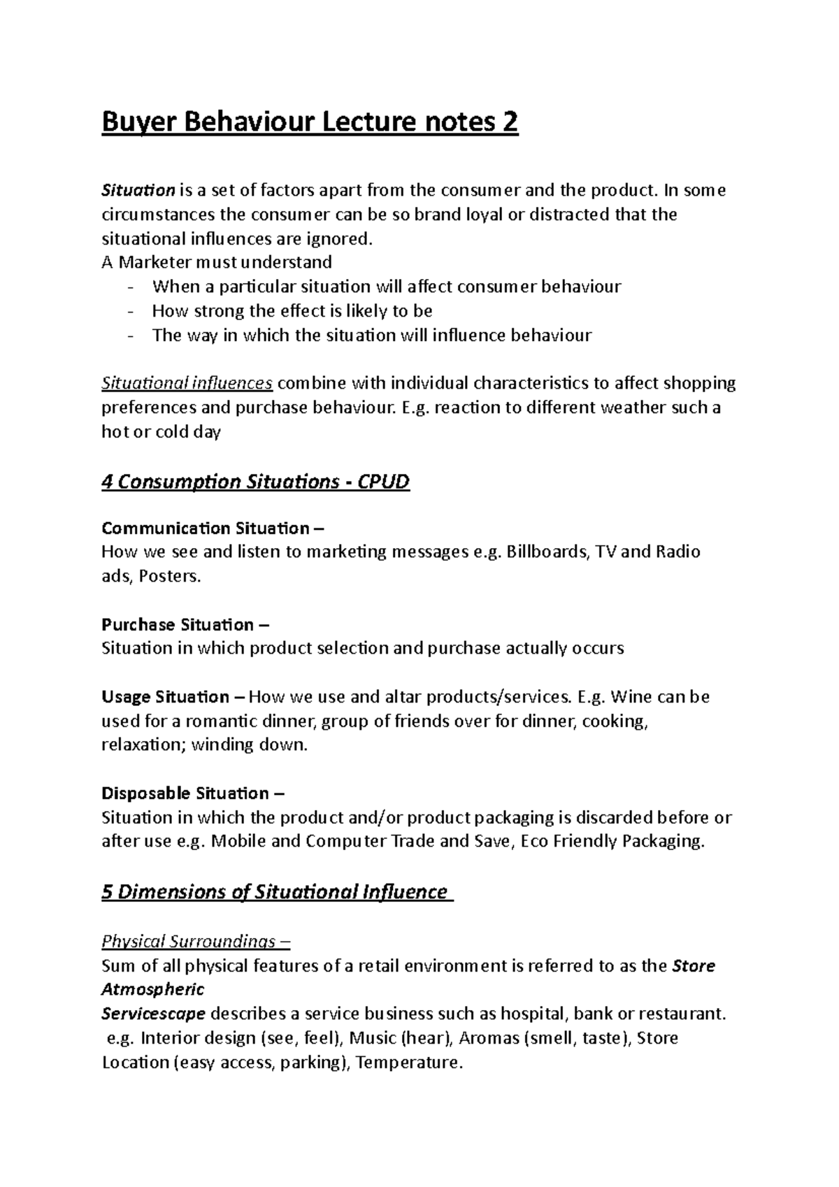 Buyer Behaviour Lecture notes 2 - In some circumstances the consumer ...