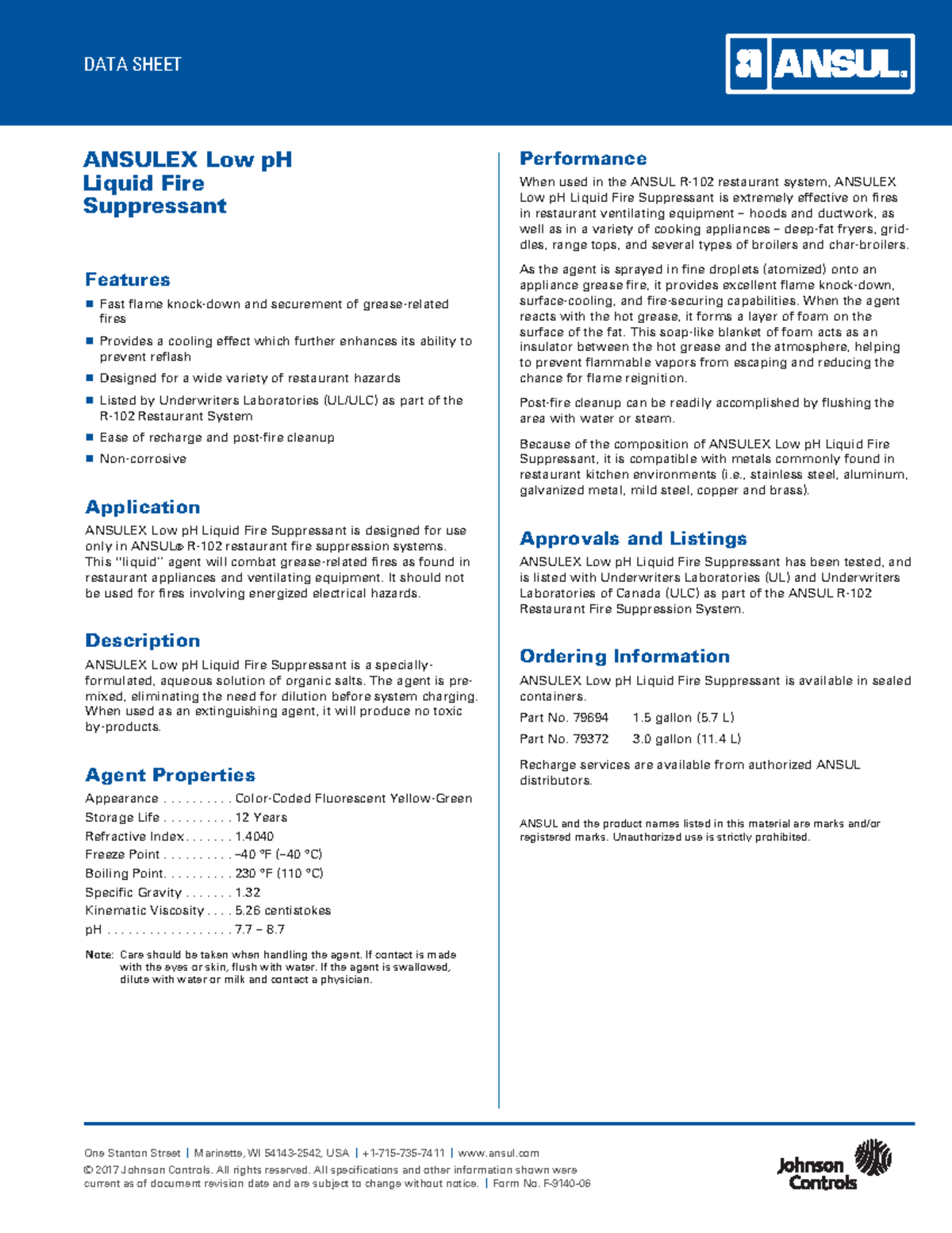 Ansulex DATA Sheet - CATALOG - DATA SHEET One Stanton Street ...