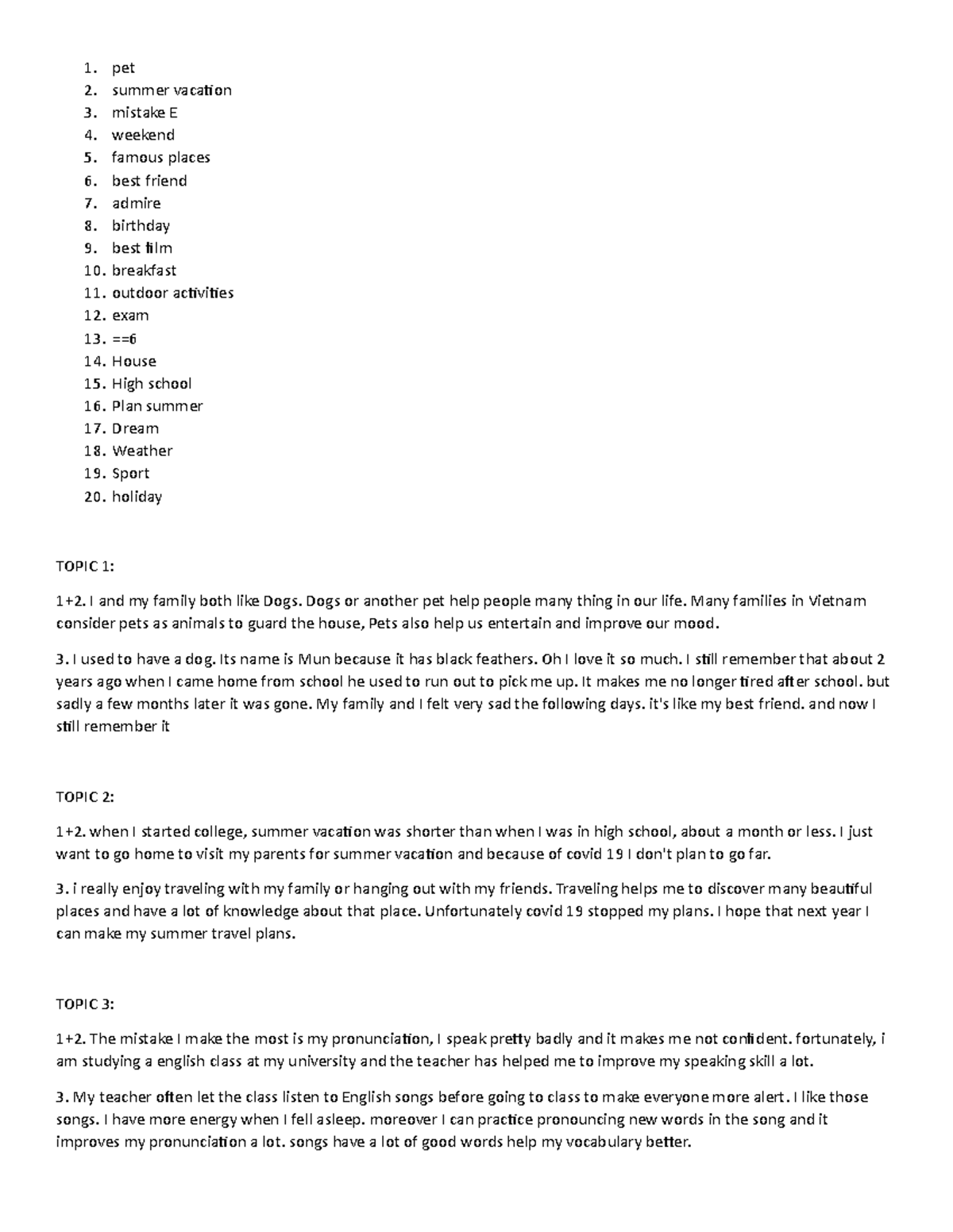 đây là tài liệu speaking-E2 năm học 2020-2021 - English - Trường Đại ...
