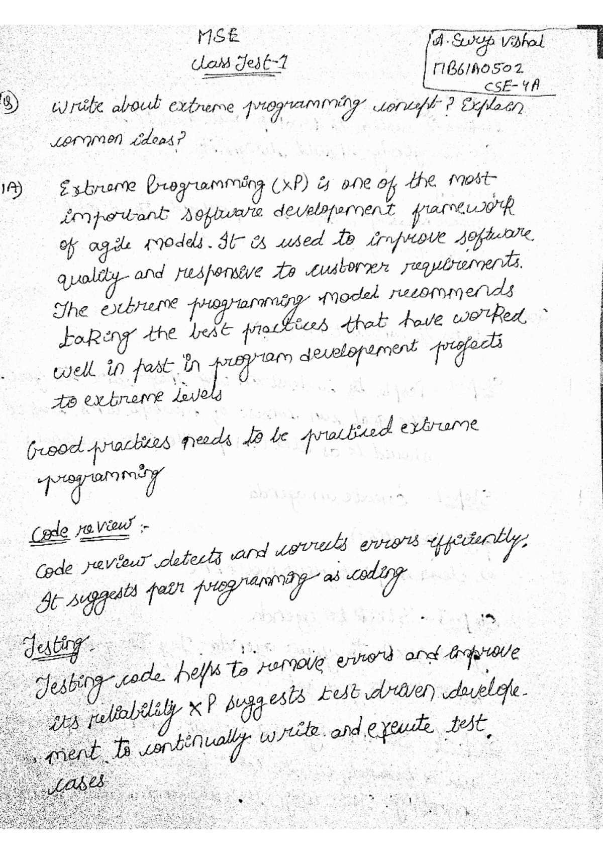 MSE class test - Software Engineering - Studocu