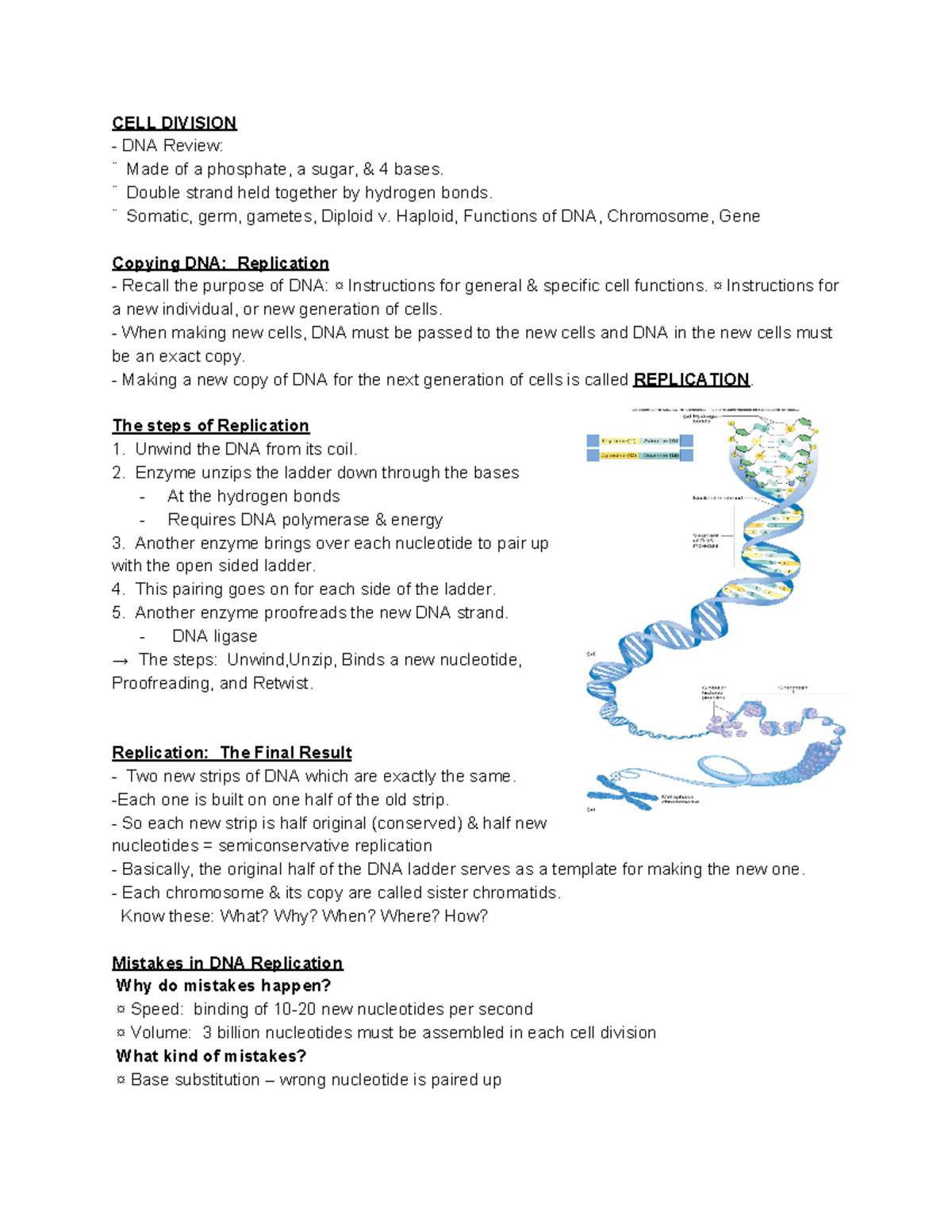 Cell Division - CELL DIVISION DNA Review: ̈ Made of a phosphate, a ...