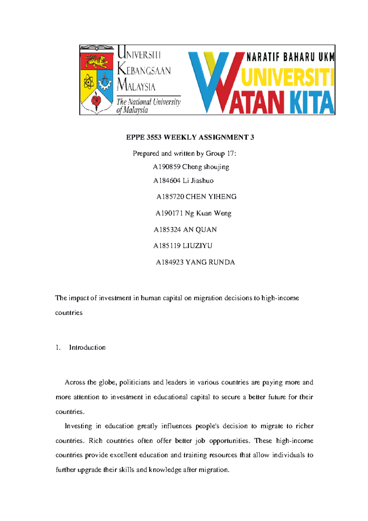 EPPE 3553 weekly assignment 3 Group 17 - EPPE 3553 WEEKLY ASSIGNMENT 3 Prepared and written by ...