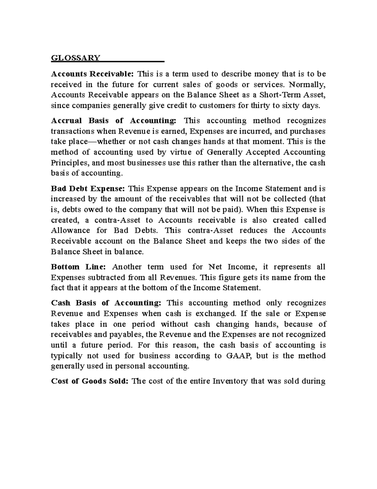 Glosary - This is a term used to describe money that is to be received ...