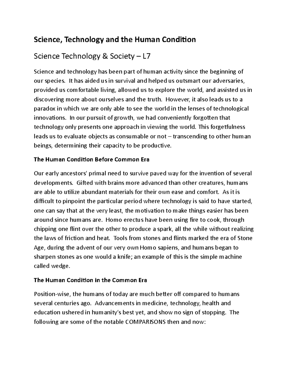 Science - 7 - Lecture notes - Science, Technology and the Human ...