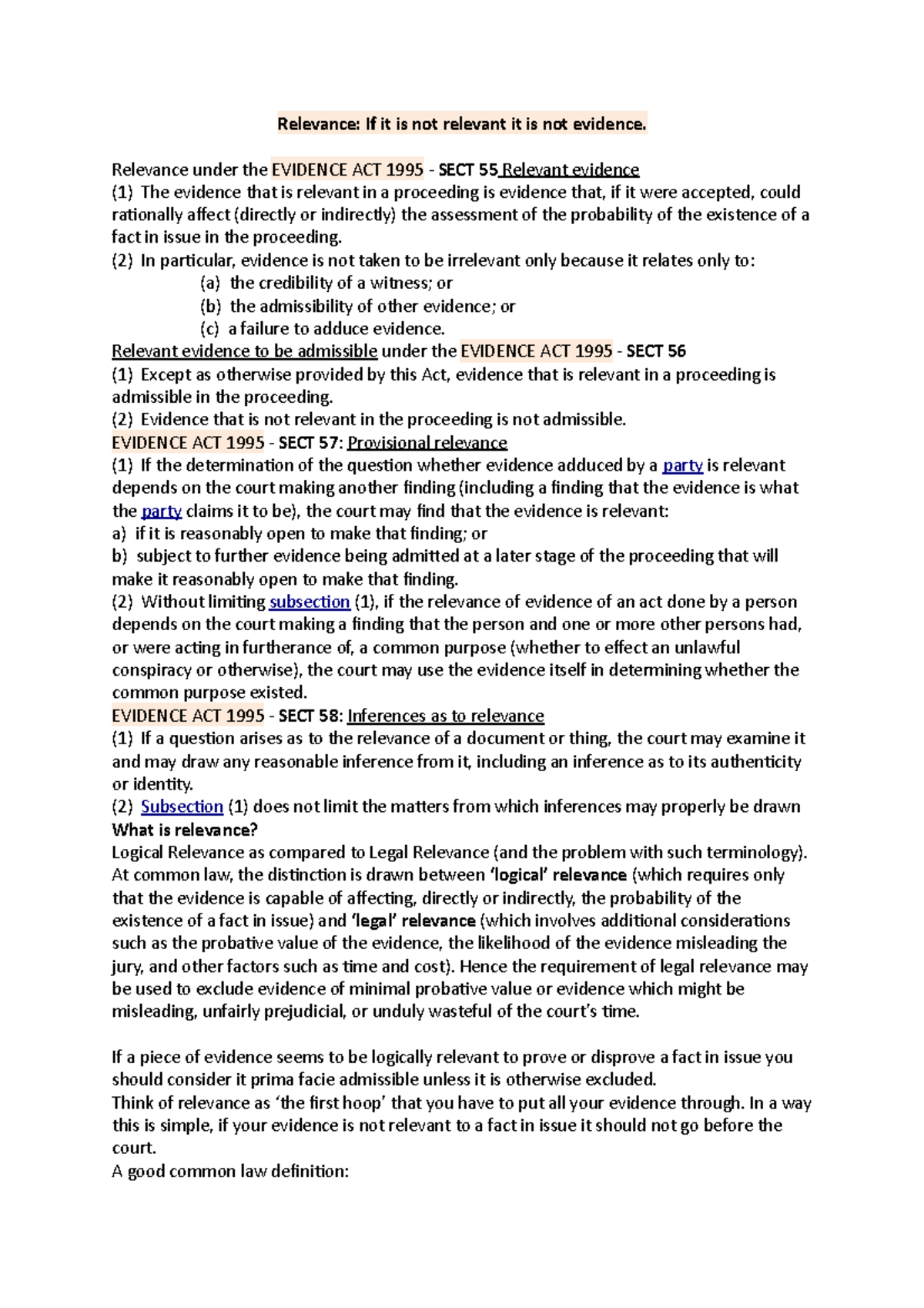 Relevance and Proof - Relevance: If it is not relevant it is not ...