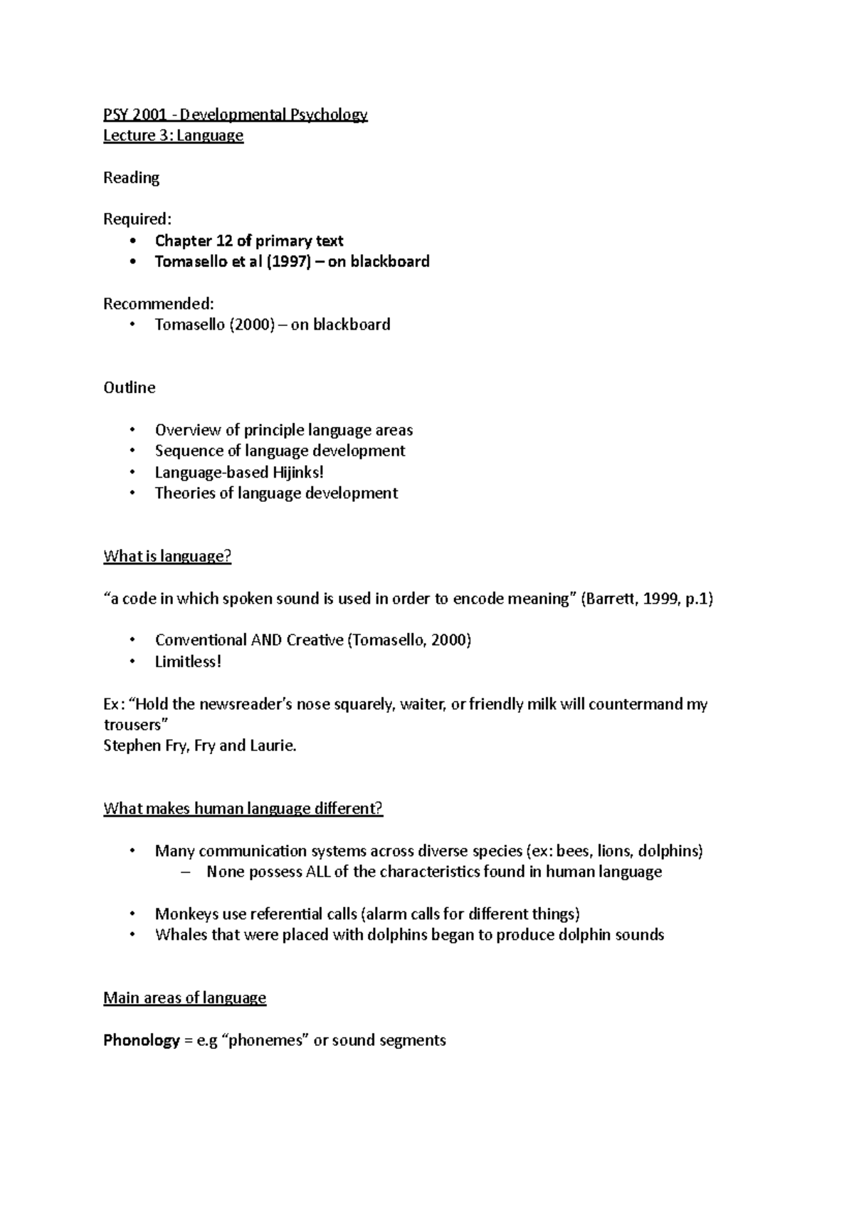 Developmental Psychology L3 - PSY 2001 - Developmental Psychology ...