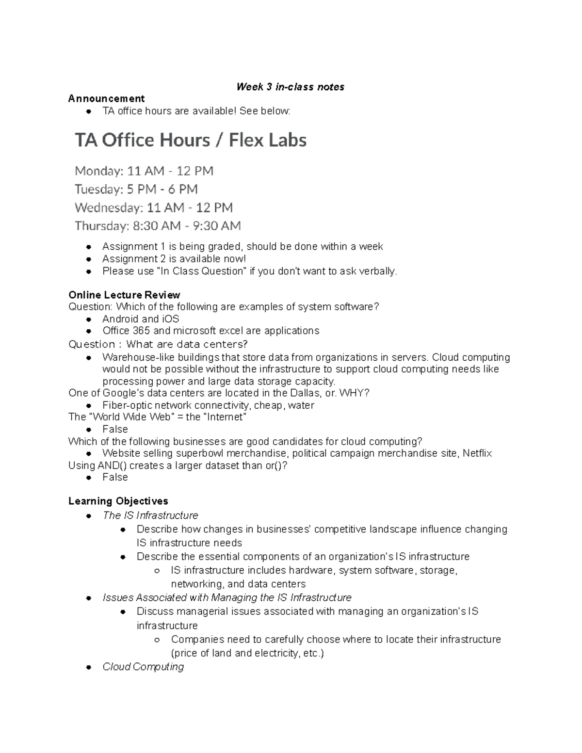 Week 3 notes - Week 3 in-class notes Announcement TA office hours are ...