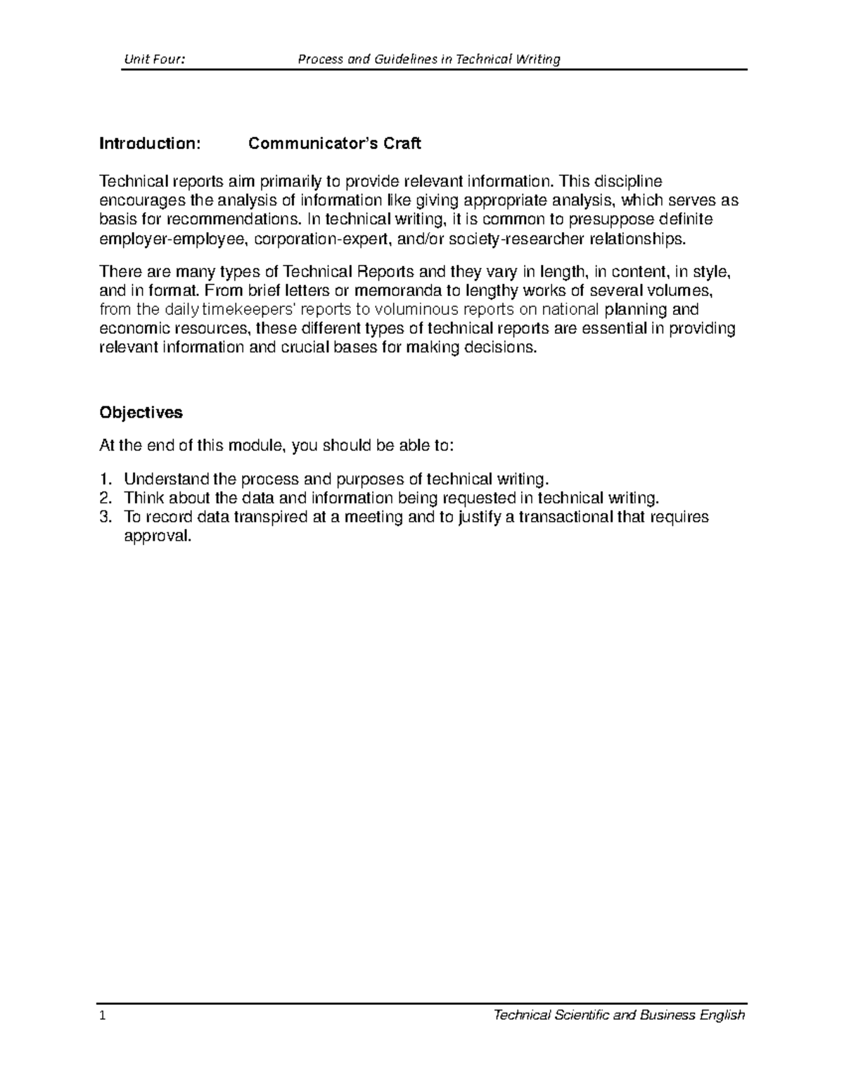 Business Eng (Process, Guidelines 4) - Introduction: Communicator’s ...