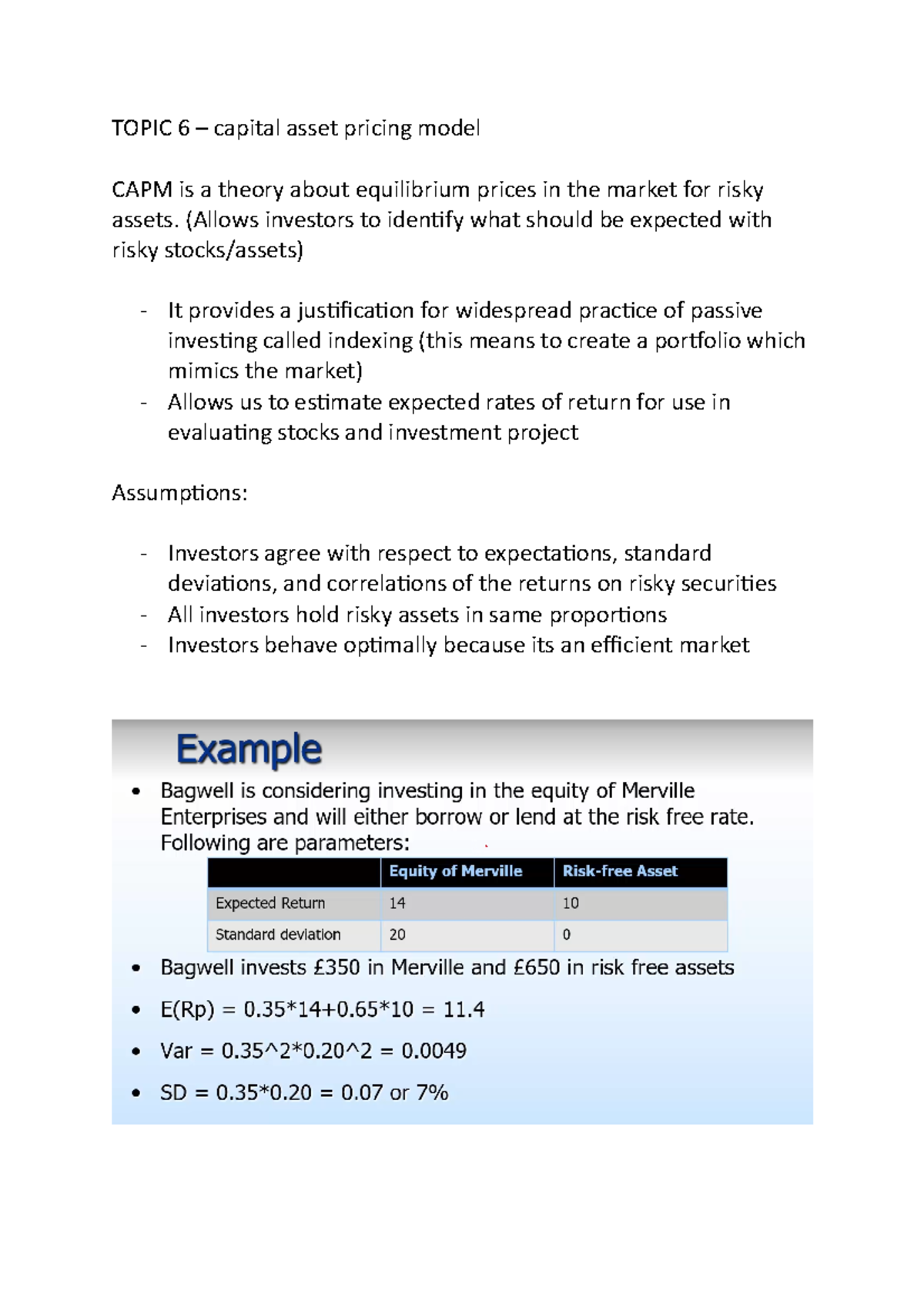 Wk8 cf - week 8 lecture notes - TOPIC 6 – capital asset pricing model ...