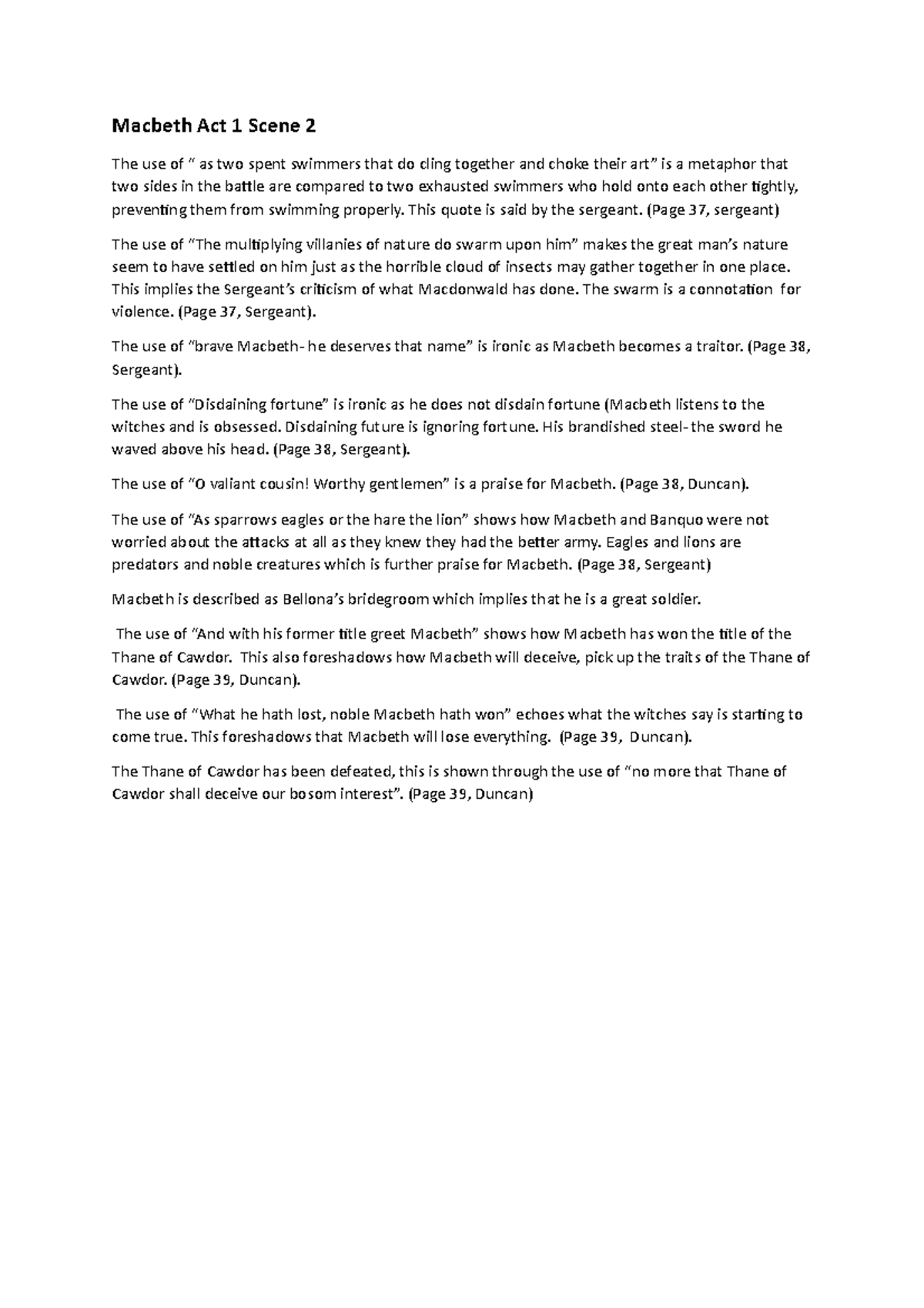 Macbeth Act 1 Scene 2 - Macbeth Act 1 Scene 2 The use of “ as two spent ...