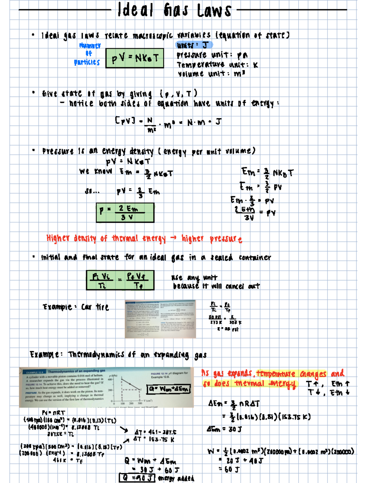 Physics 5B Week #2 Quiz Notes - Ideal Gas Laws Ideal gas laws relate ...
