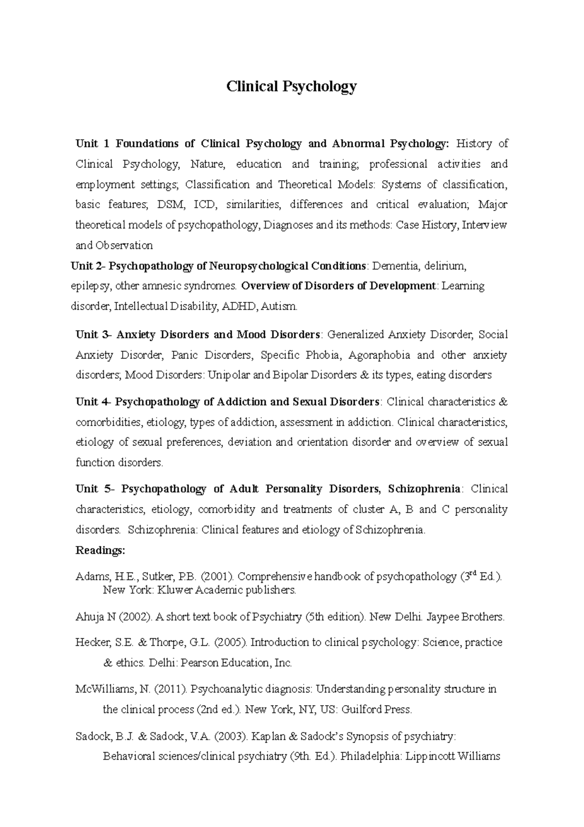 Syllabus of Clinical Psychology RU MA III sem (Auto Recovered ...