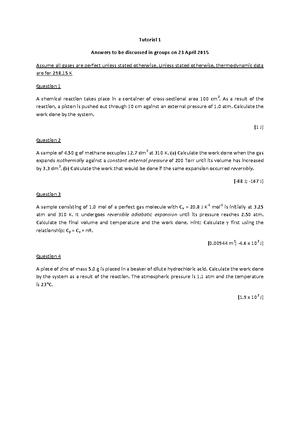 Tutorial 3 Solutions - Tutorial 3 Answers to be discussed in groups on ...