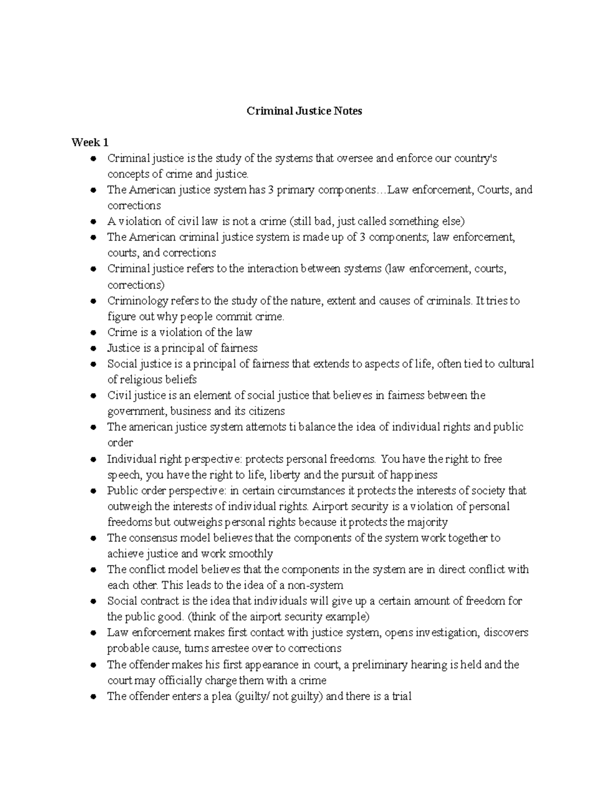 CJ-notes week 1 - Week 1 study notes-Professor Bayley - Criminal ...