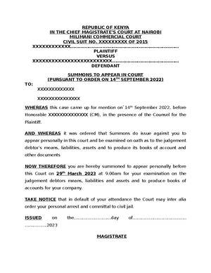 Booking form - NAIROBI REGISTRY Form LRA 9 (r. 21(2), 22(1)(d), 70(1 ...