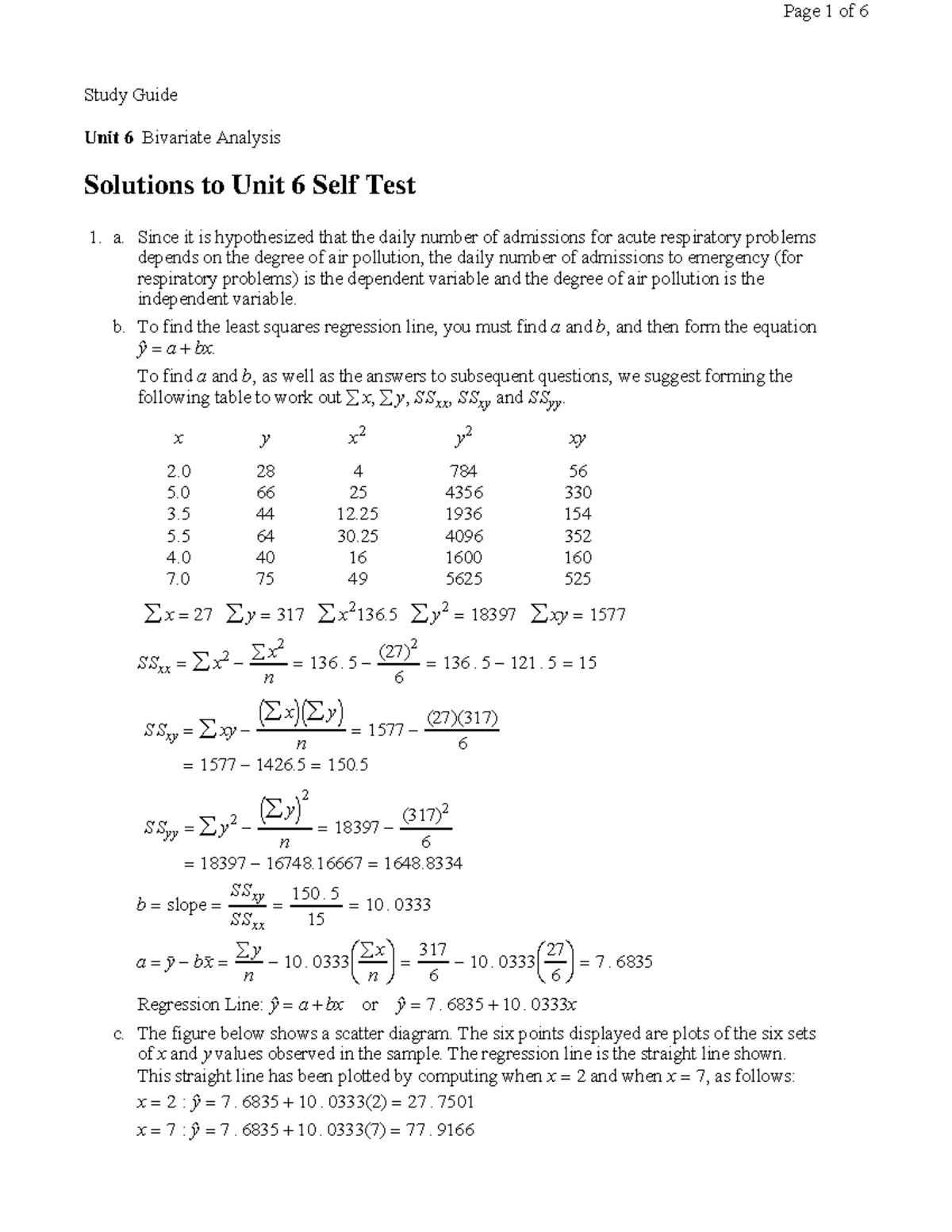 Unit6solutions - Unit 6 solutions - Study Guide Unit 6 Bivariate ...
