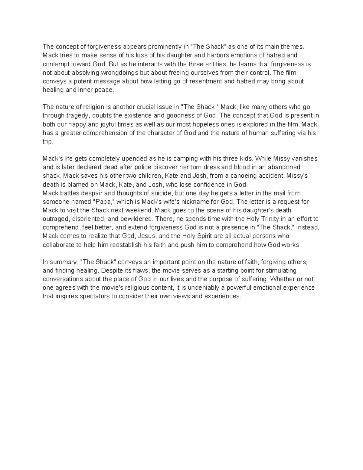 The Shack - The concept of forgiveness appears prominently in "The ...