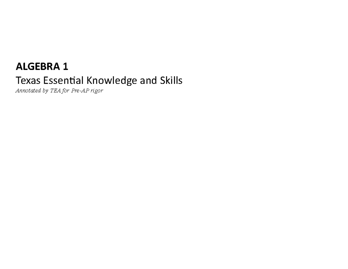 Algebra 1 TEKS from TEA - asd - ALGEBRA 1 Texas Essential Knowledge and ...