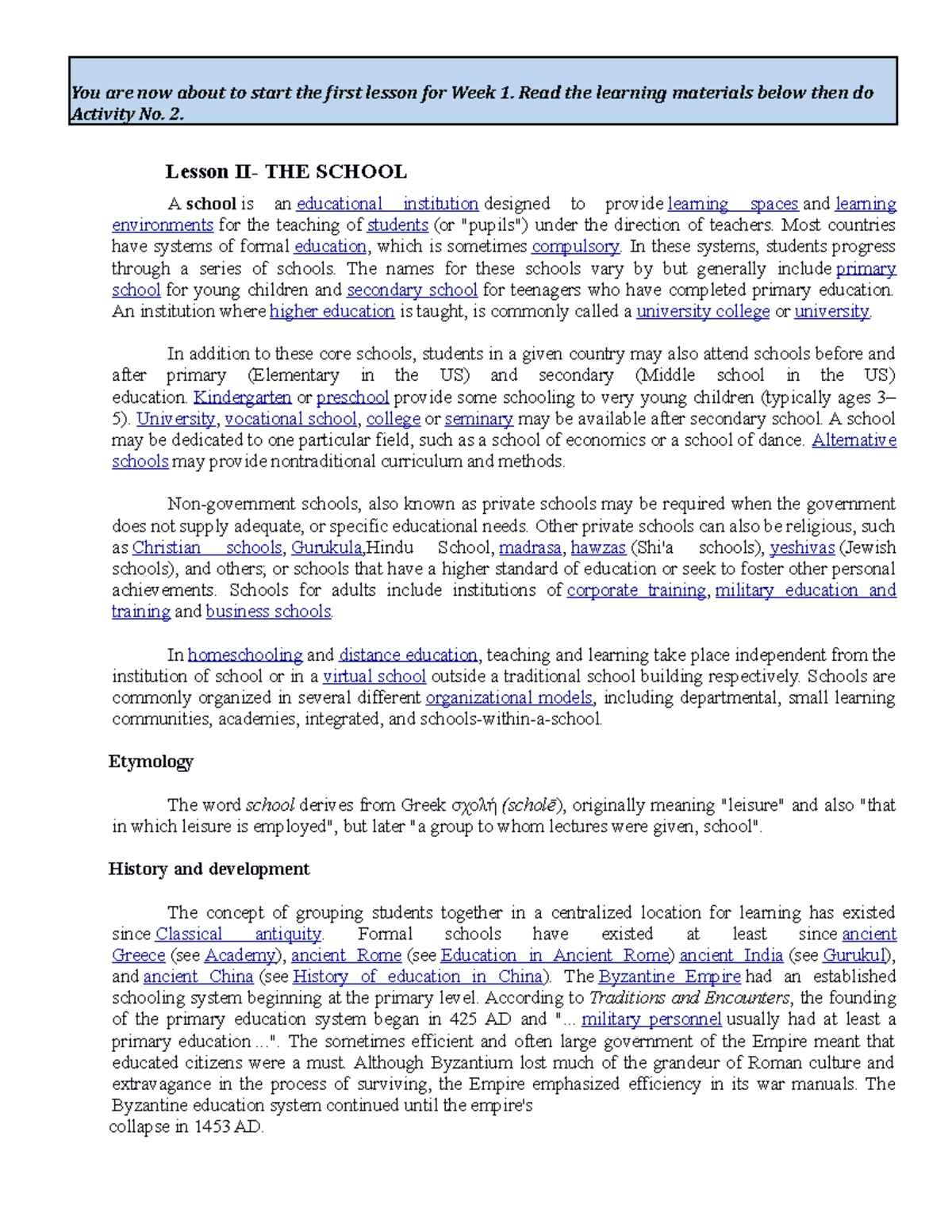 THE Teacher AND Community School - You are now about to start the first ...