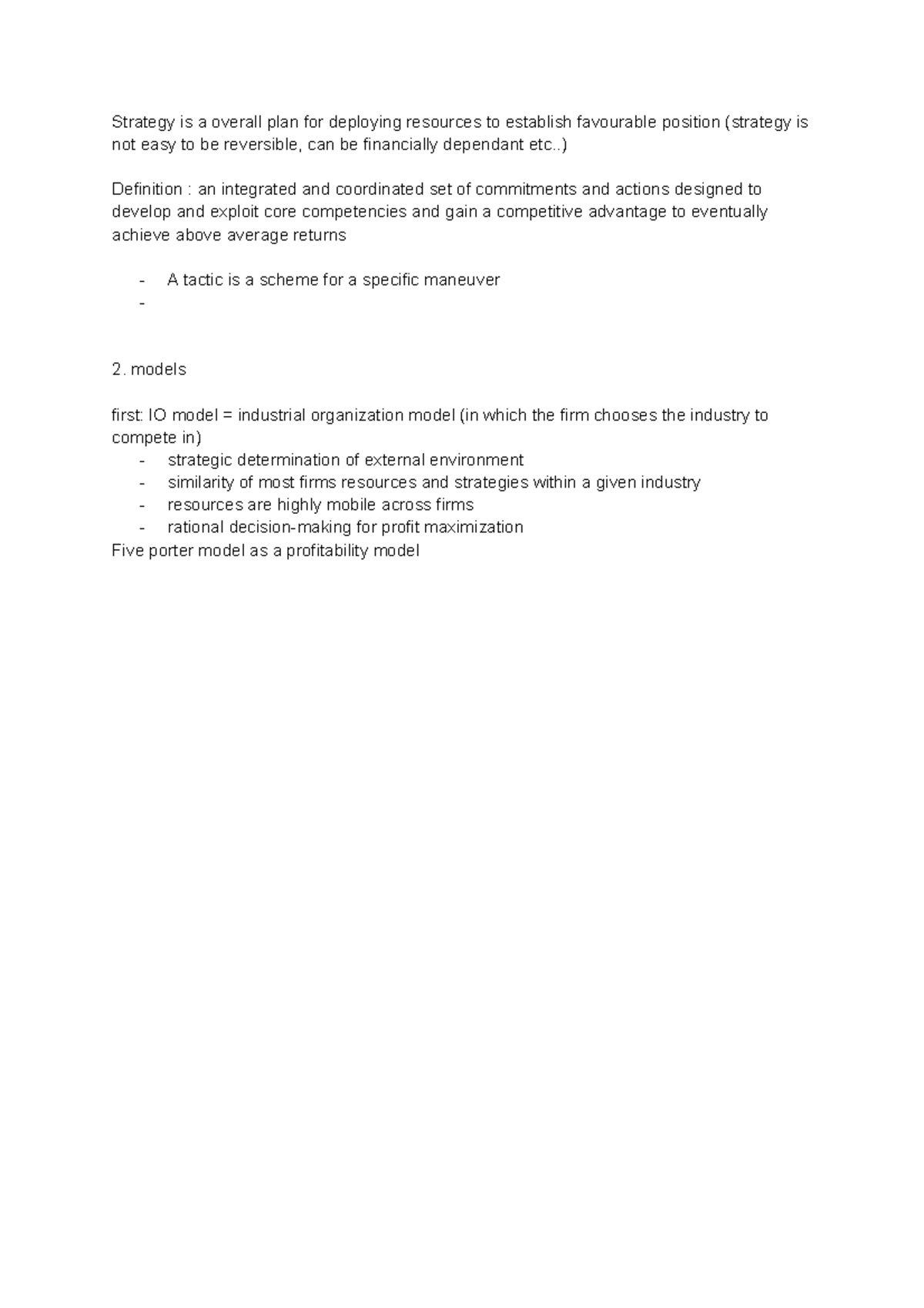 Strategy and organization Porter five + vrine model - Strategy is a ...