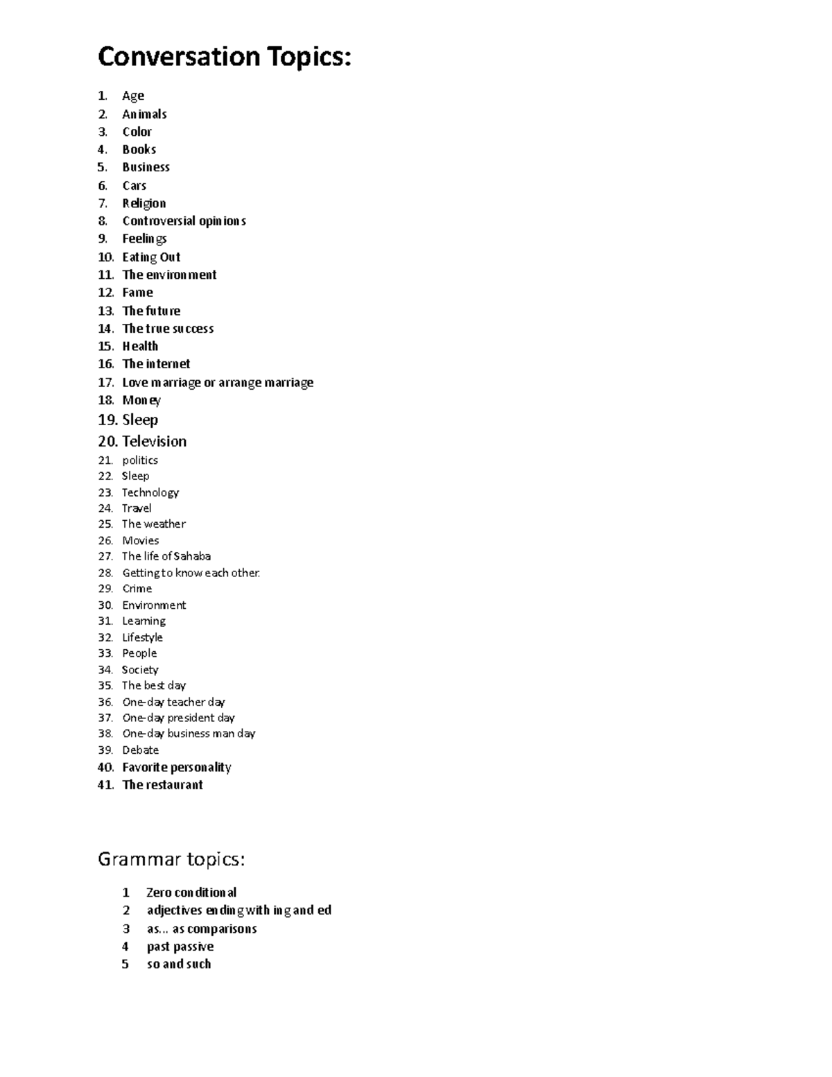 Conversation Topics - Conversation Topics: Age Animals Color Books ...