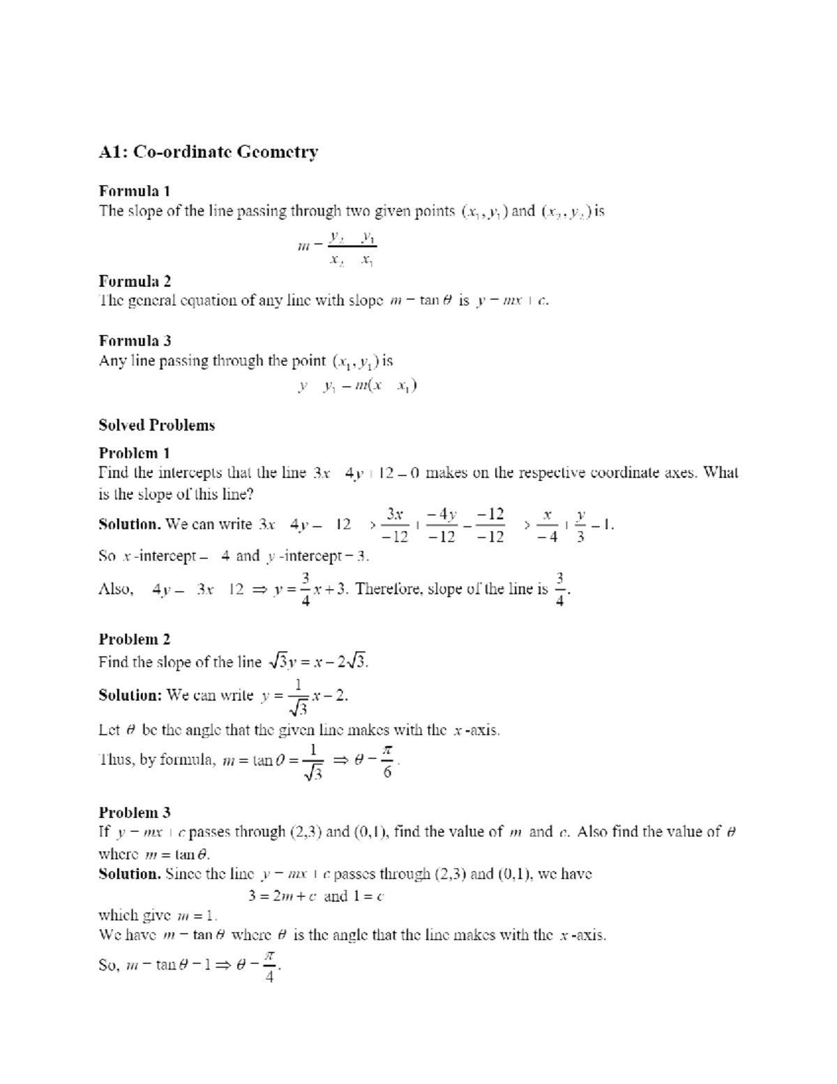 Coordinate Geometry Handout - Business Quantitative Analysis ...