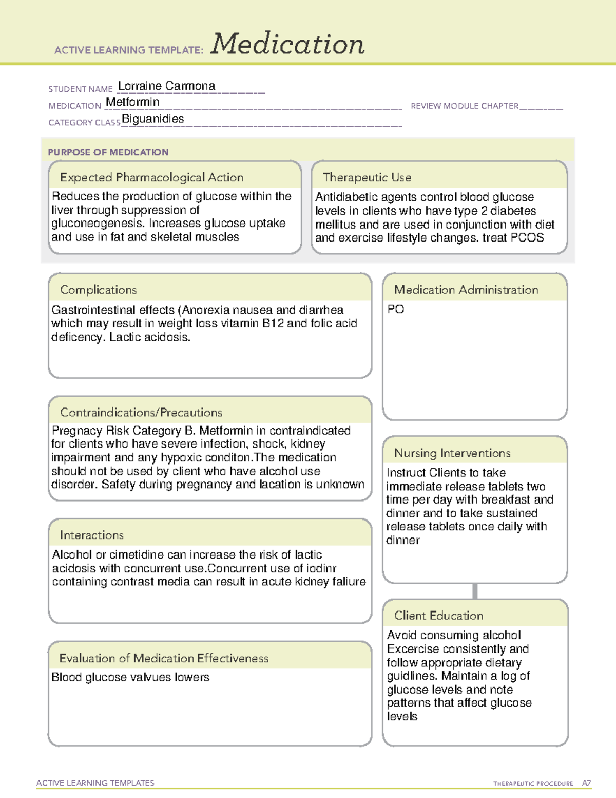 Metformin med card - NUR 3219C - Studocu