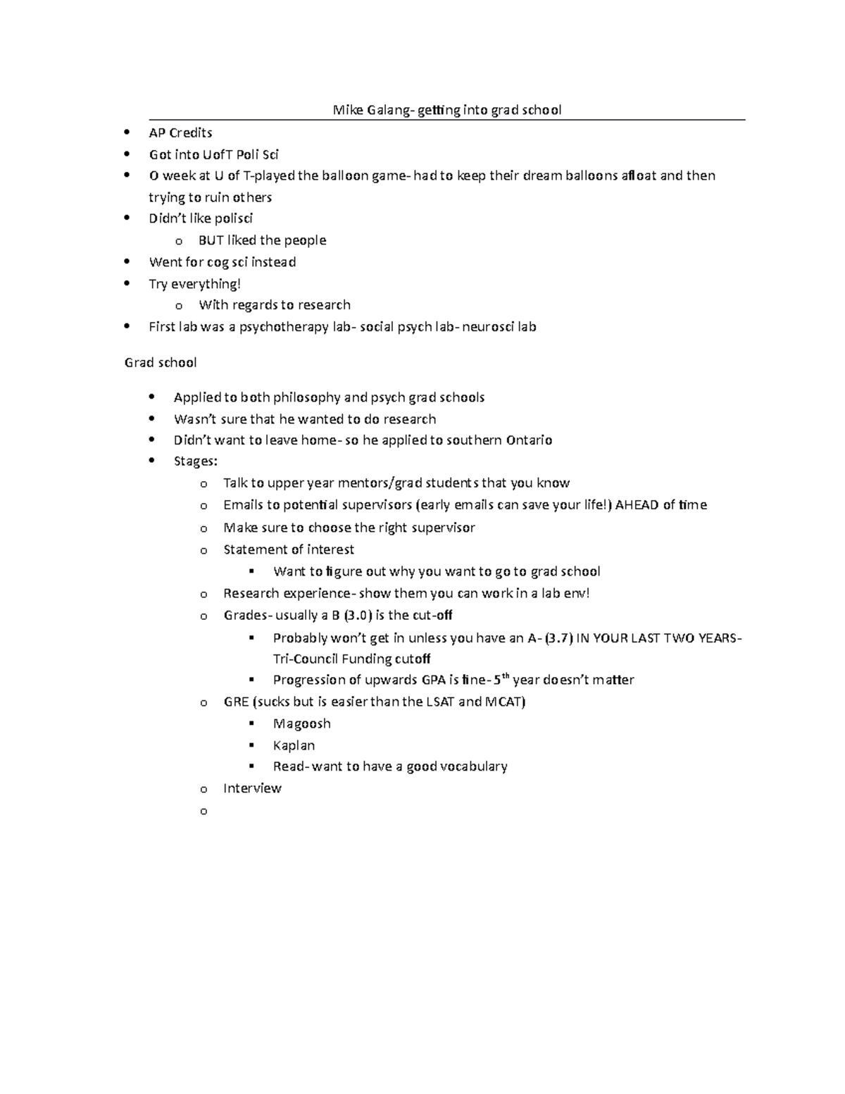 Mike Galang - lecture notes - Mike Galang- getting into grad school AP ...