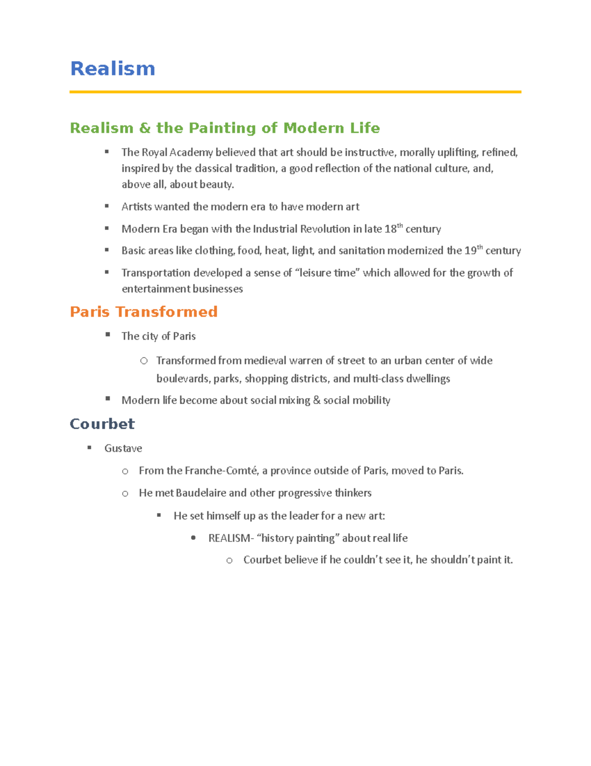 Realism - notes - Realism Realism & the Painting of Modern Life The ...