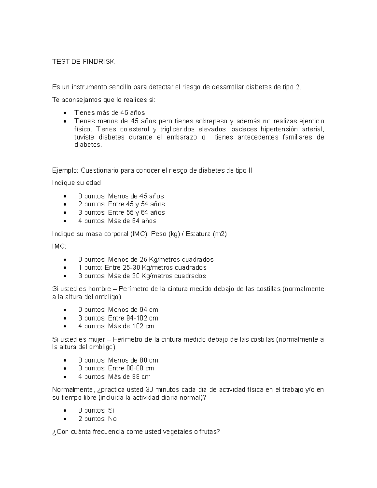 Test de findrisk fisio - Descripcion - TEST DE FINDRISK Es un ...