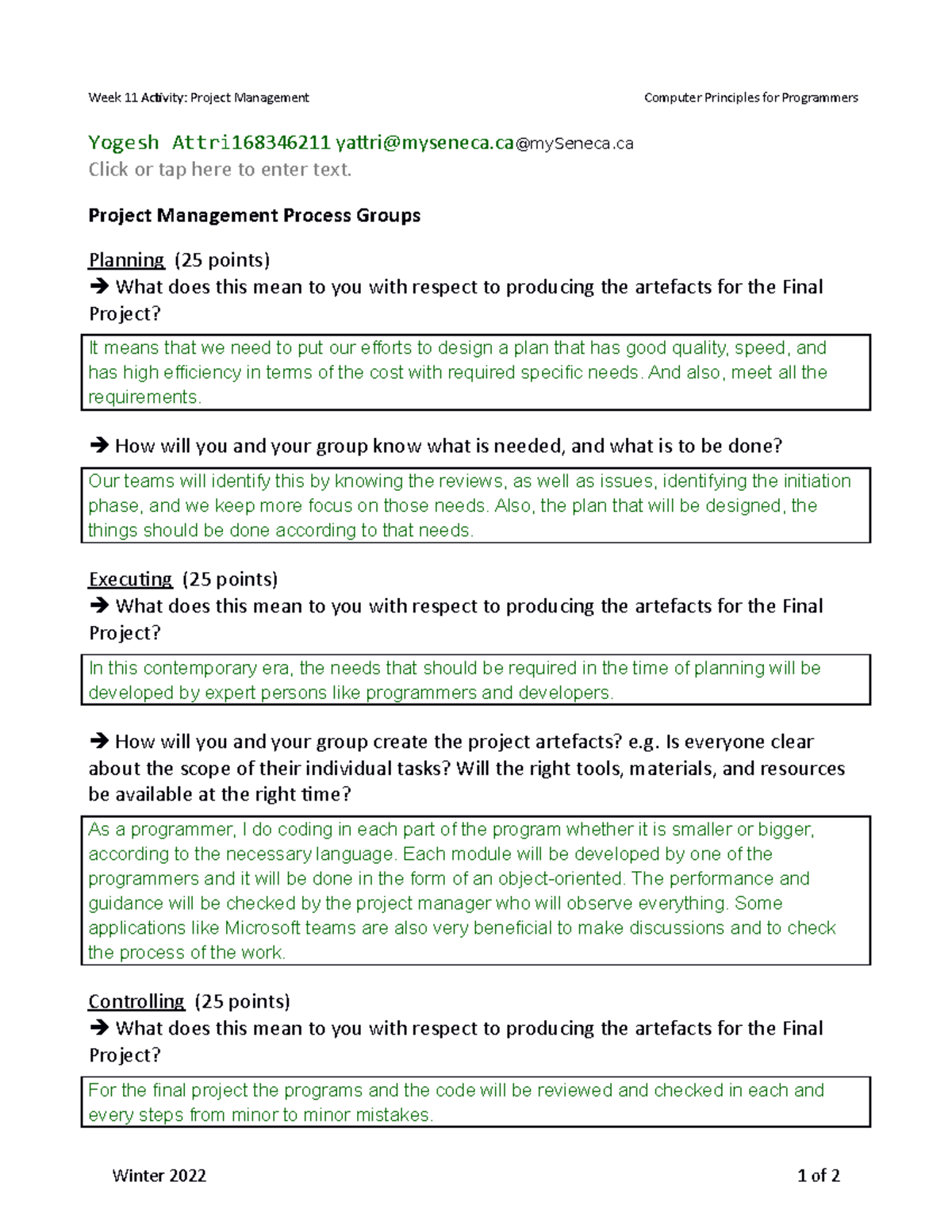 CP4P Week11 Activity - Week 11 Activity: Project Management Computer Principles for Programmers ...