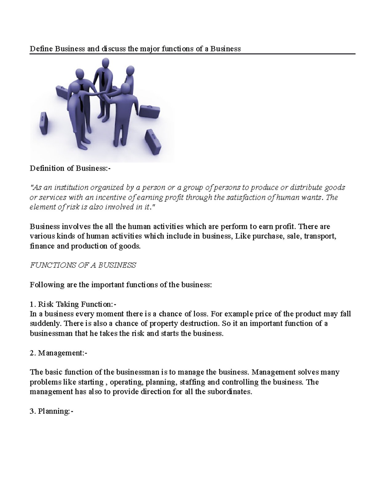 Define Business and discuss the major functions of a Business - The ...