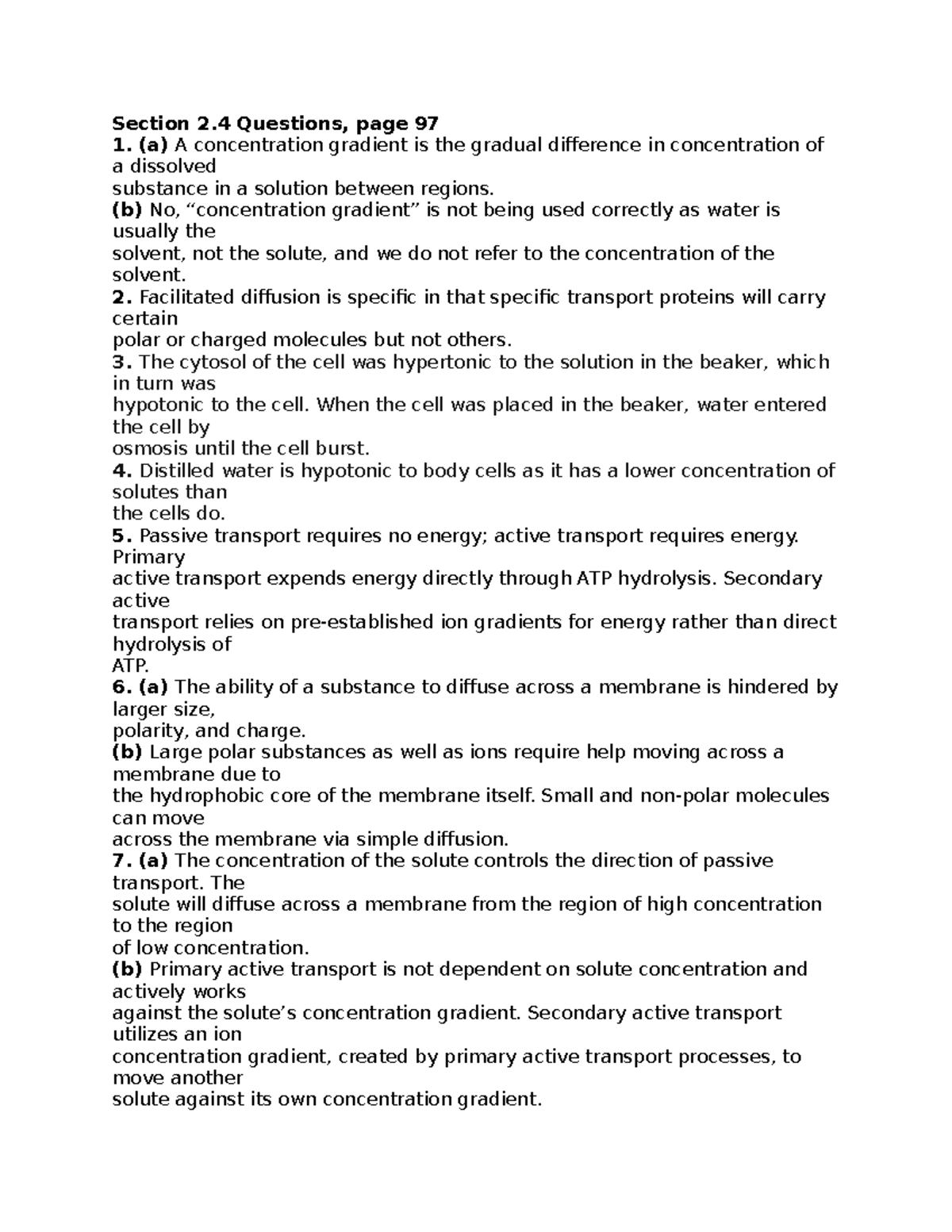 TextBook Answers - Section 2 Questions, page 97 (a) A concentration ...