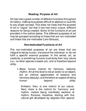 Functions of the Arts - Art Appreciation - Studocu
